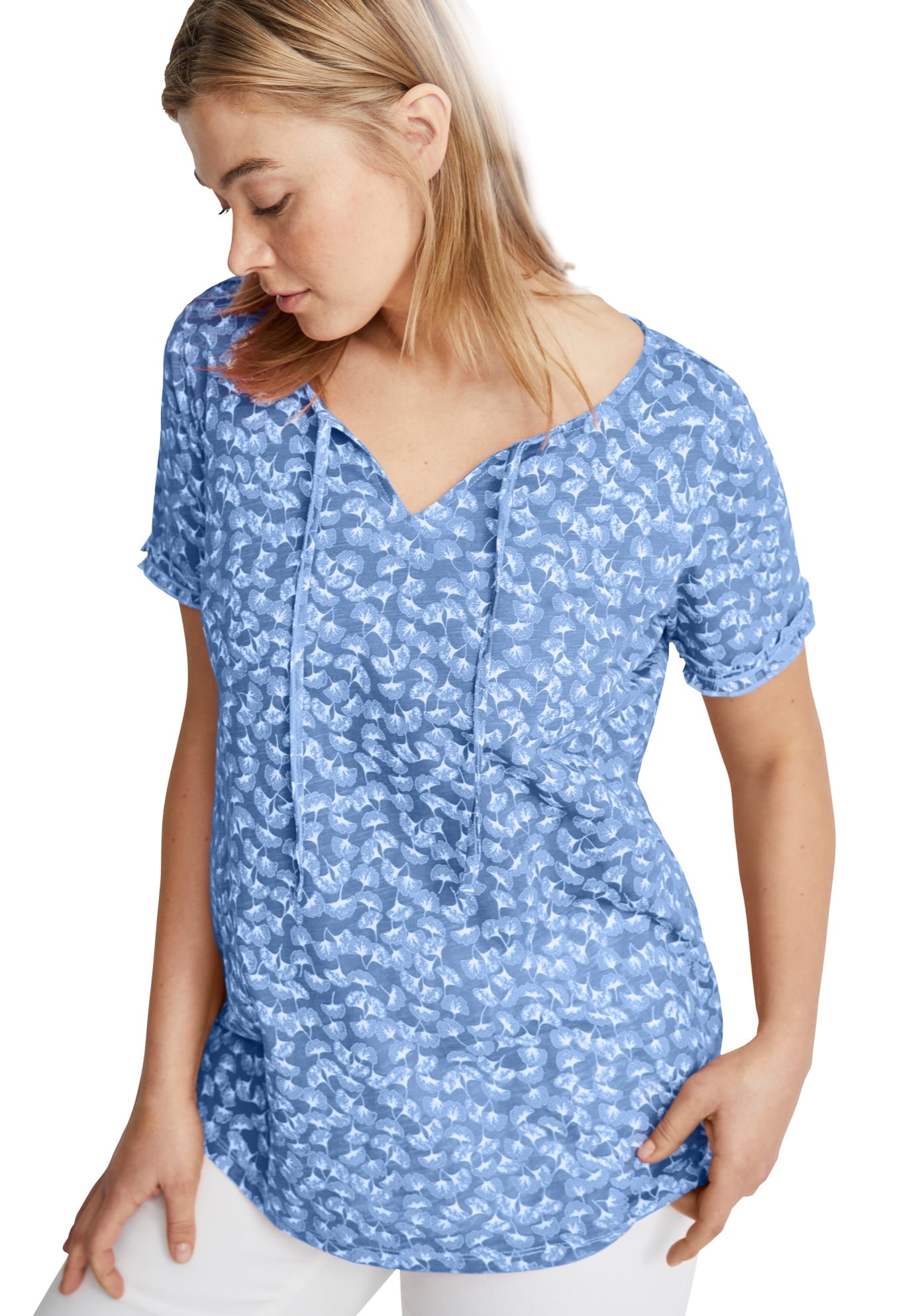 ellos Women's Plus Size Keyhole Tee - 34/36, French Blue White Print ...