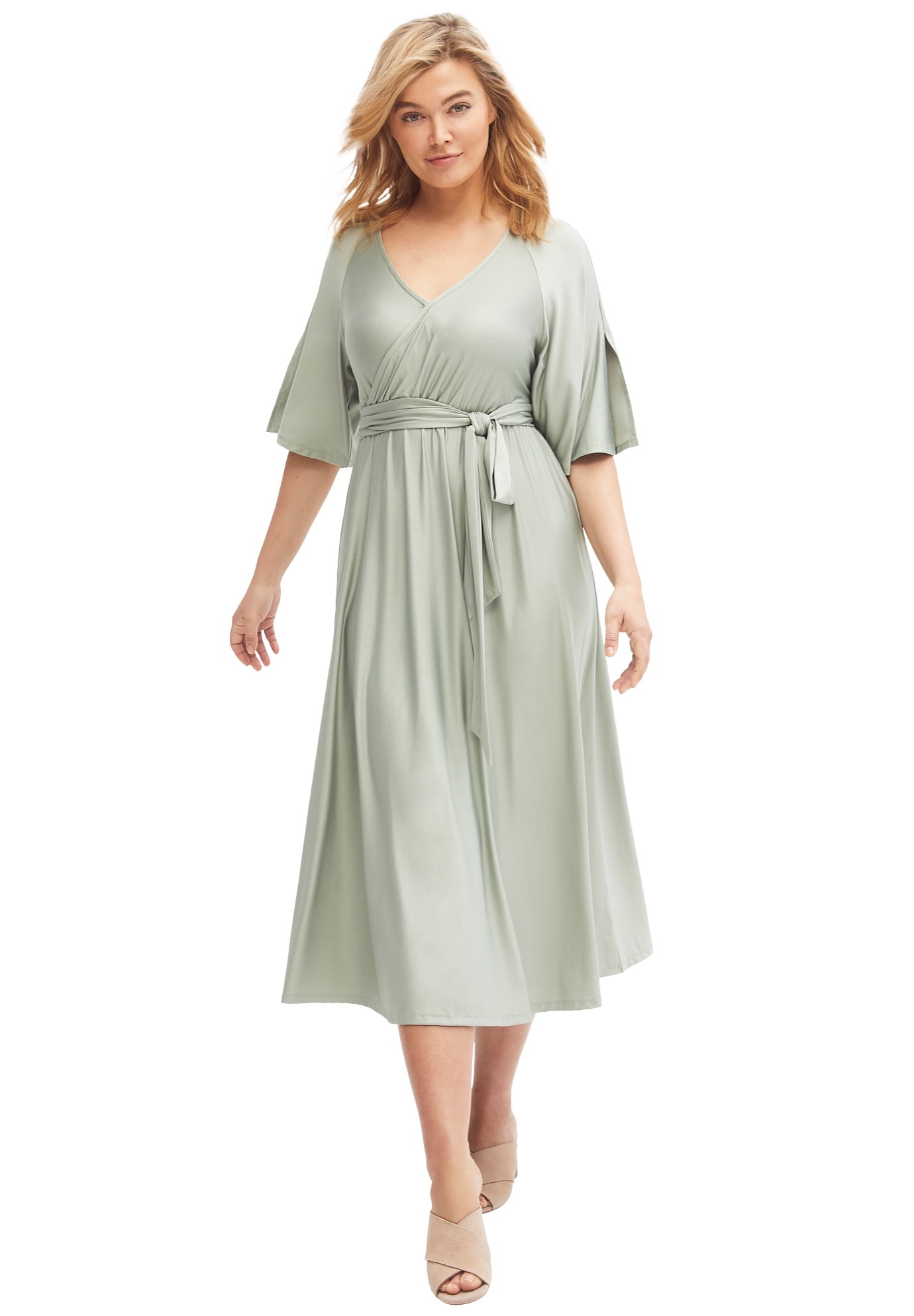 ellos Women's Plus Size Knit Midi Dress With Surplice Neckline & Waist ...