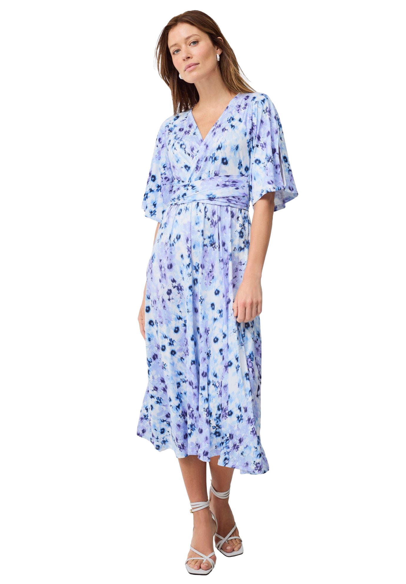 ellos Women's Plus Size Knit Midi Dress With Surplice Neckline & Waist ...