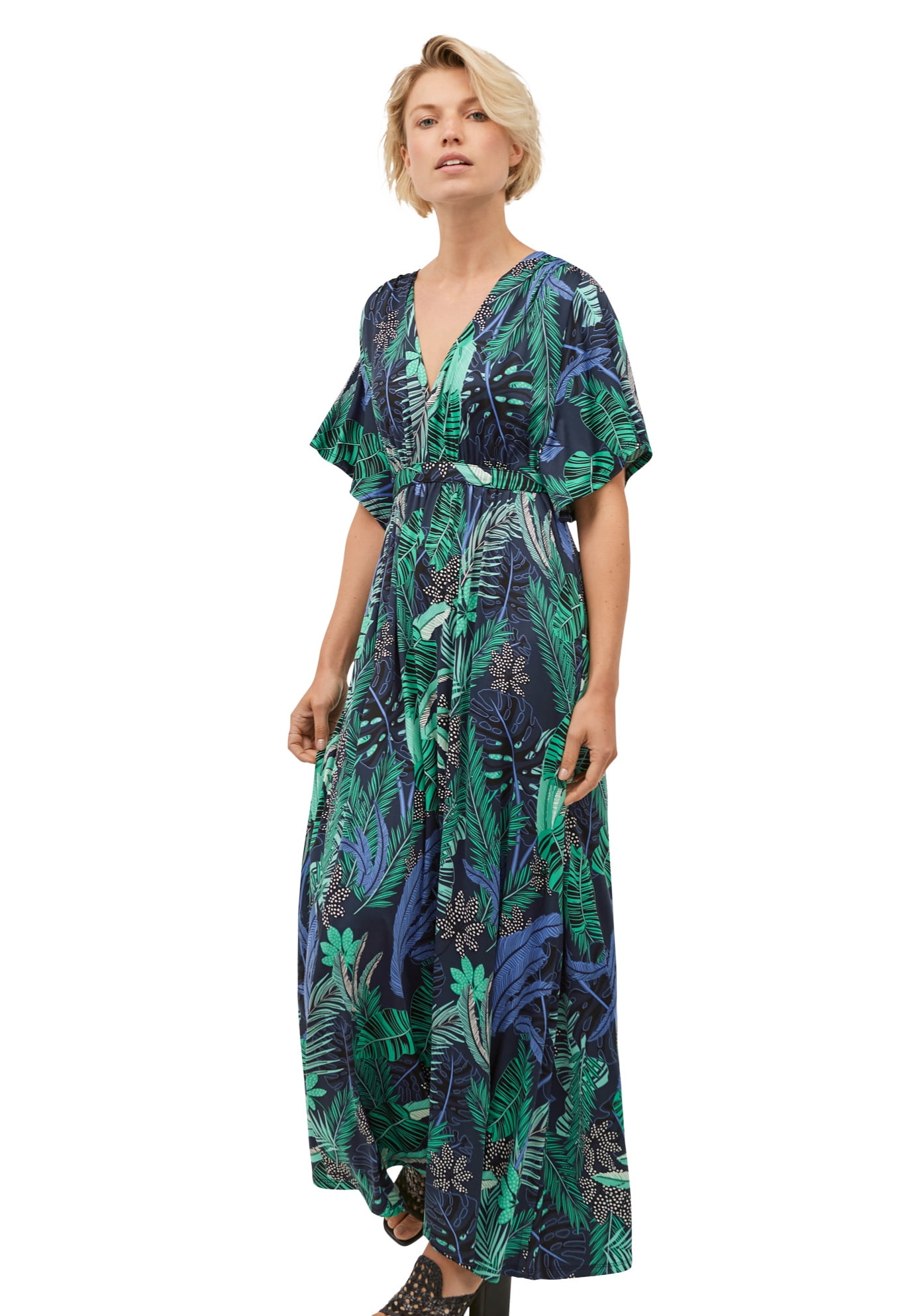 Ellos Women's Plus Size Fit & Flare Knit Tie-Back Maxi Dress - 26/28 ...