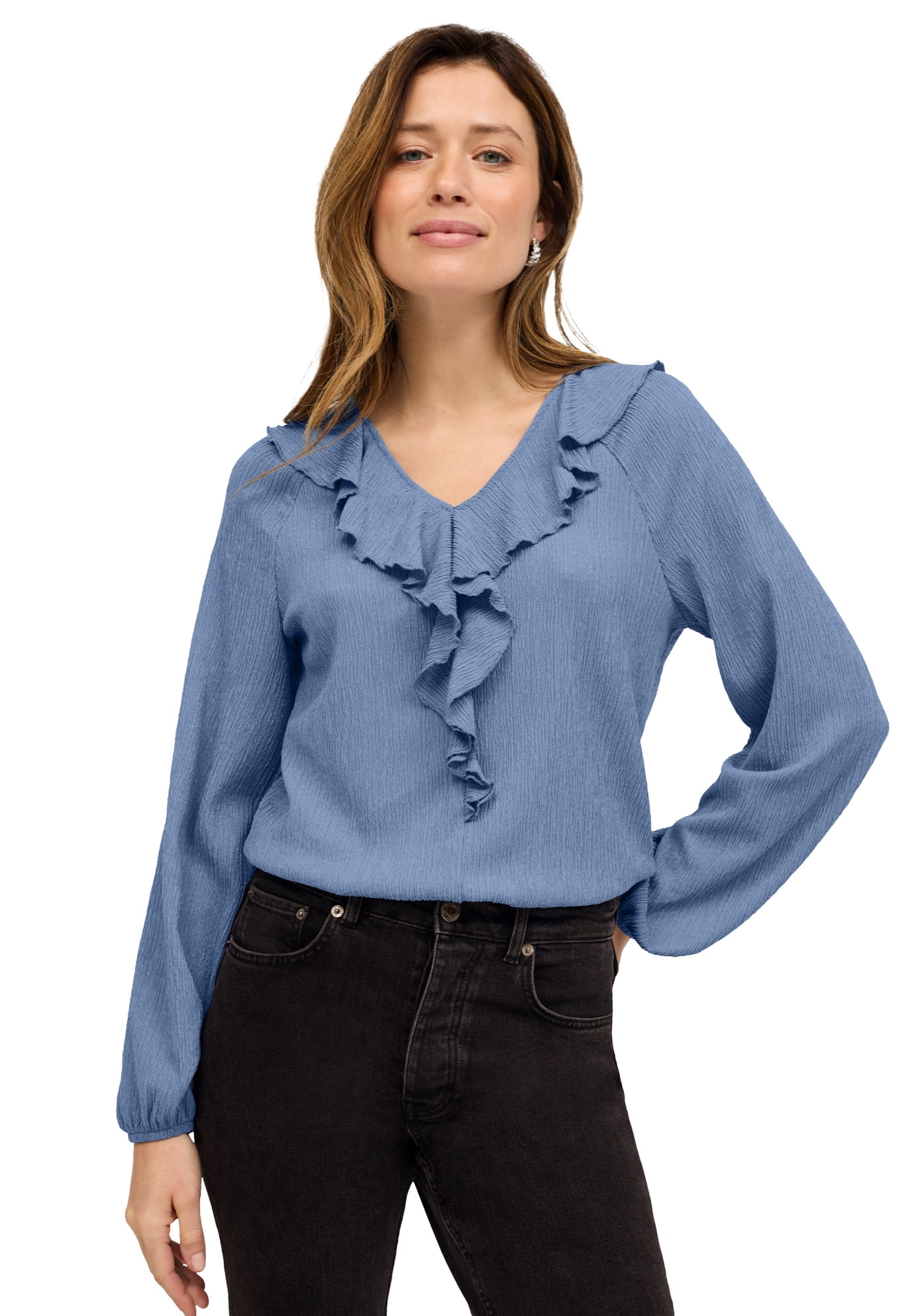 ellos Women's Plus Size Knit Top With Ruffled V-Neck - Walmart.com