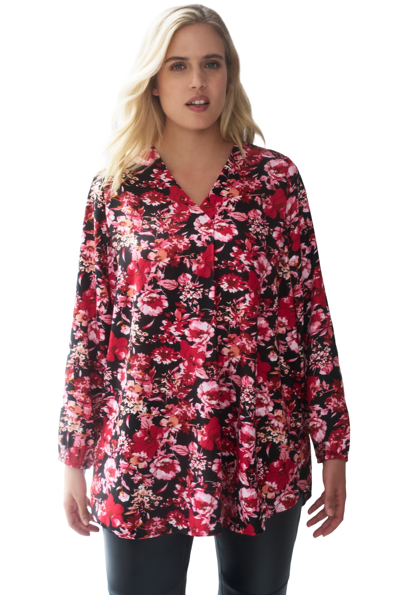 ellos Women's Plus Size Long Sleeve Inverted Pleat Tunic - Walmart.com
