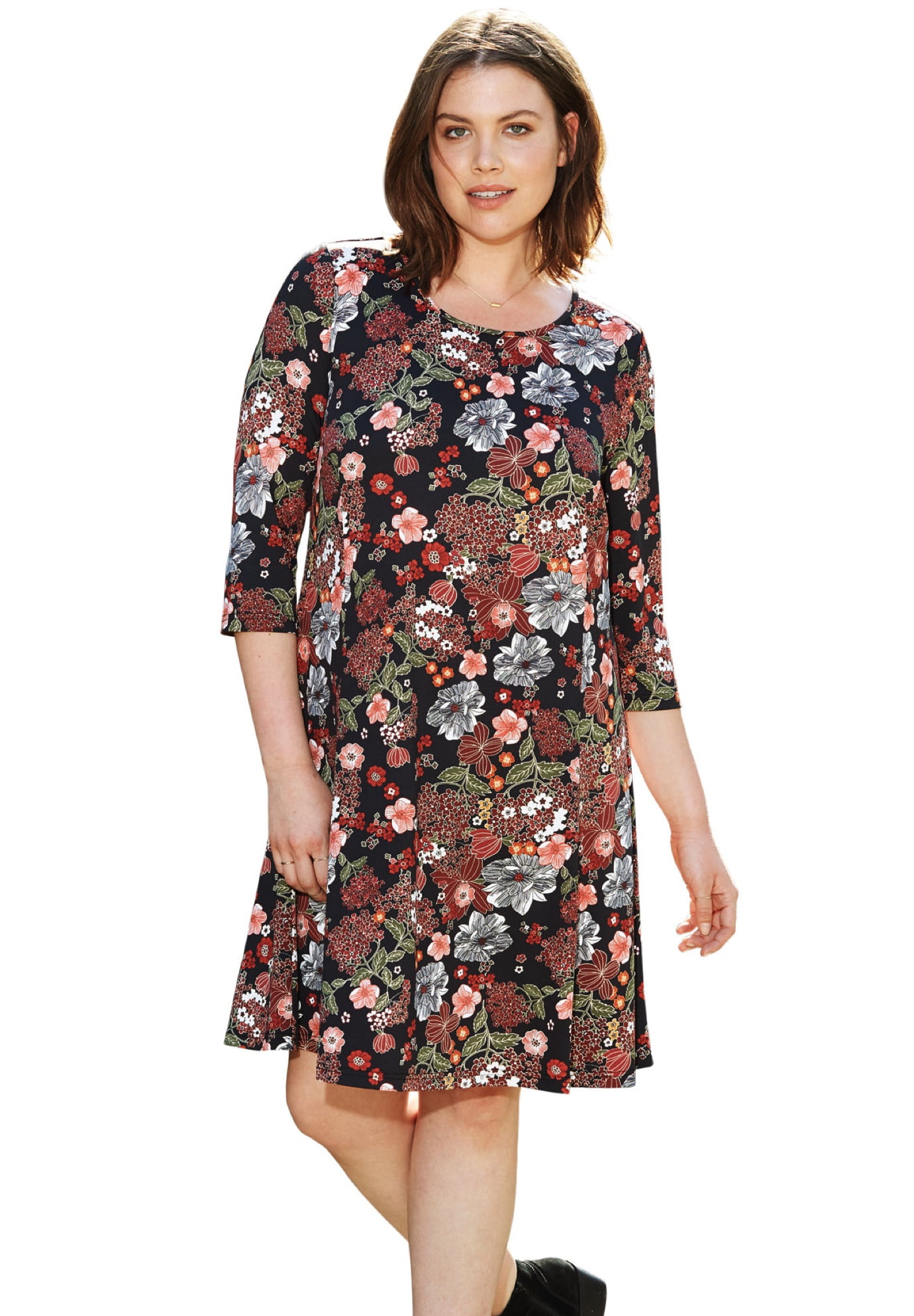 ellos Women's Plus Size Madison Knit Three-Quarter Sleeve Dress ...