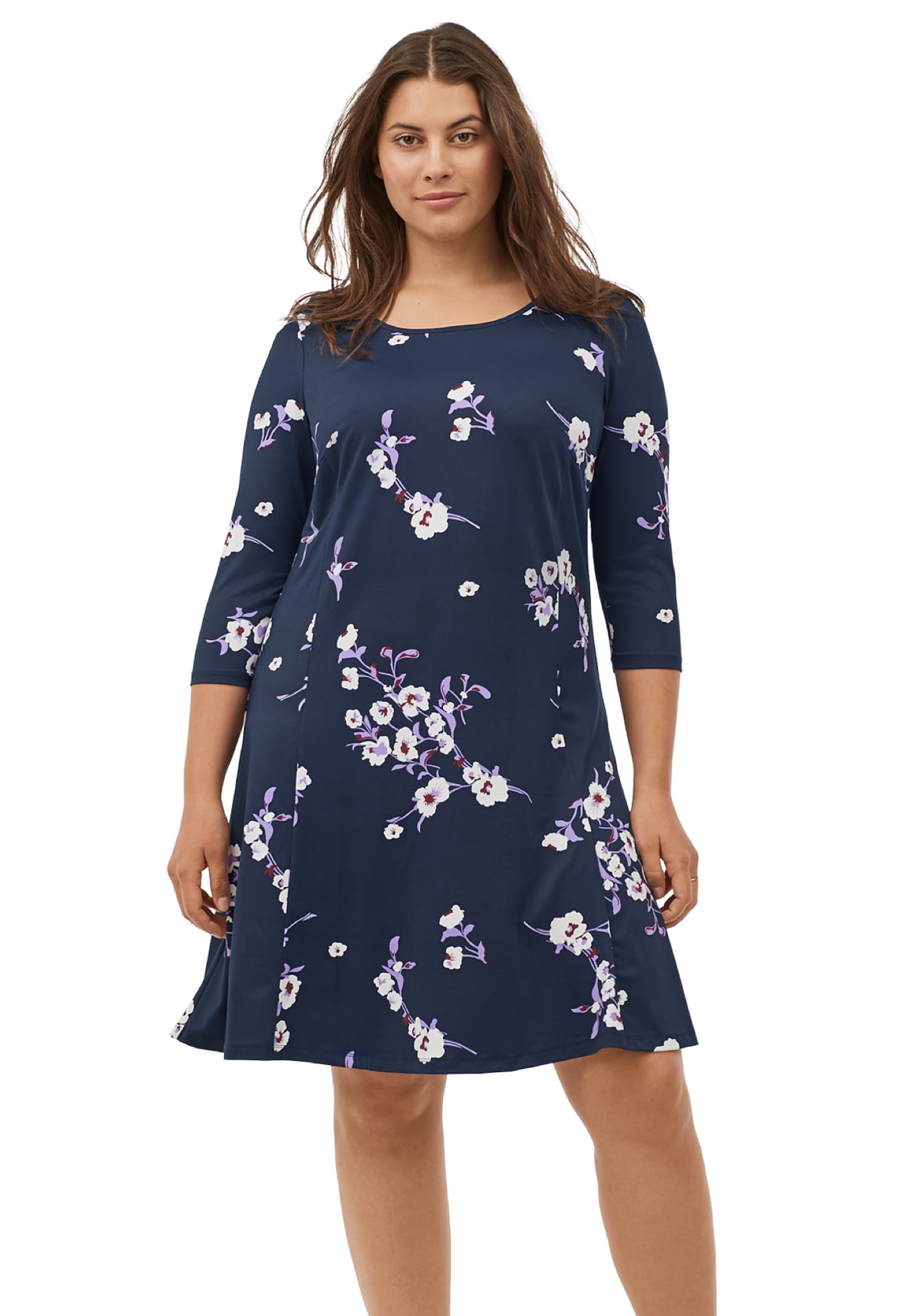 ellos Women's Plus Size Madison Knit Three-Quarter Sleeve Dress ...