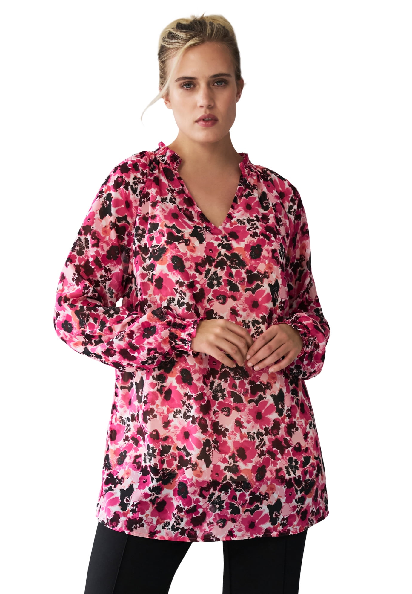 ellos Women's Plus Size Notch Neck Blouson Sleeve Tunic - Walmart.com