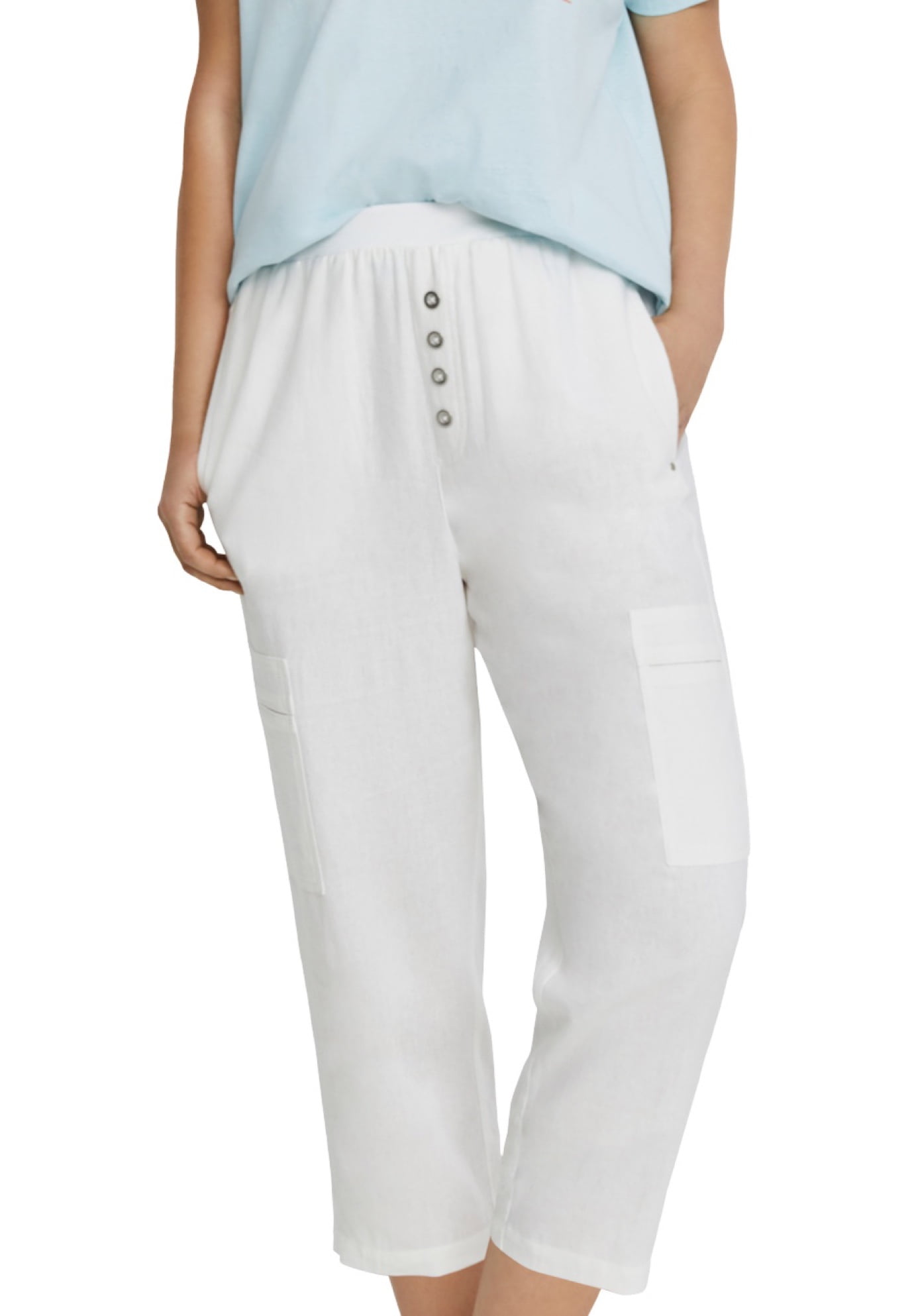 ellos Women's Plus Size Ribbed Elastic Waist Linen-Blend Capris ...