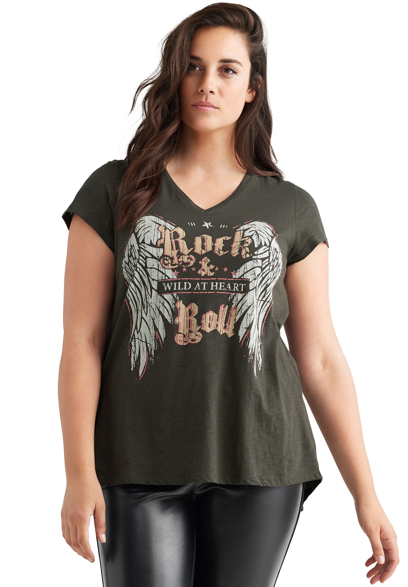 ellos Women's Plus Size Rock & Roll Graphic Tee - 18/20, Midnight Olive ...