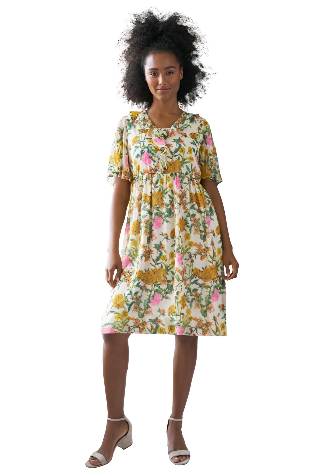 ellos Women's Plus Size Ruffled V-Neck Empire Dress - Walmart.com