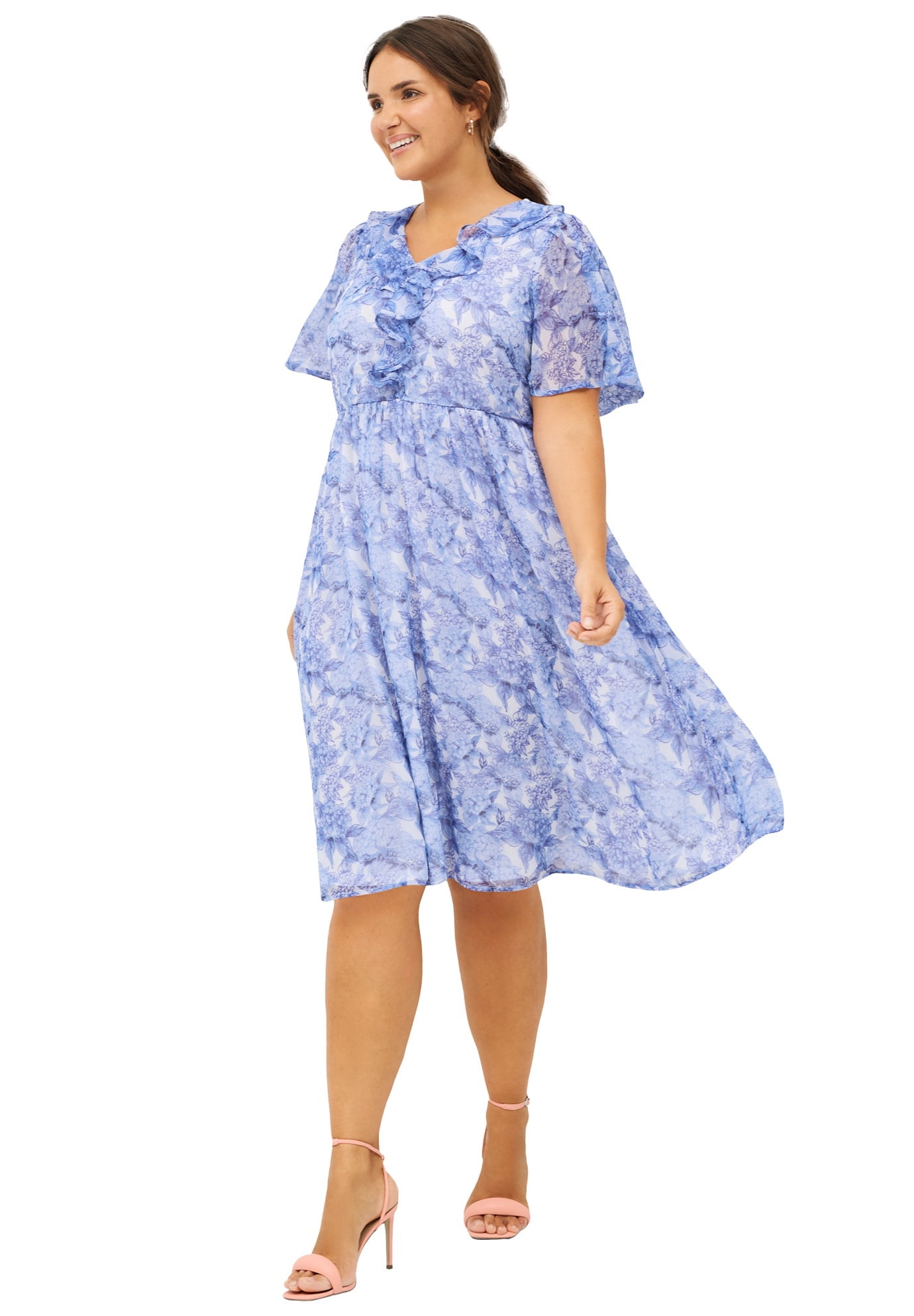 ellos Women's Plus Size Ruffled V-Neck Empire Dress - Walmart.com