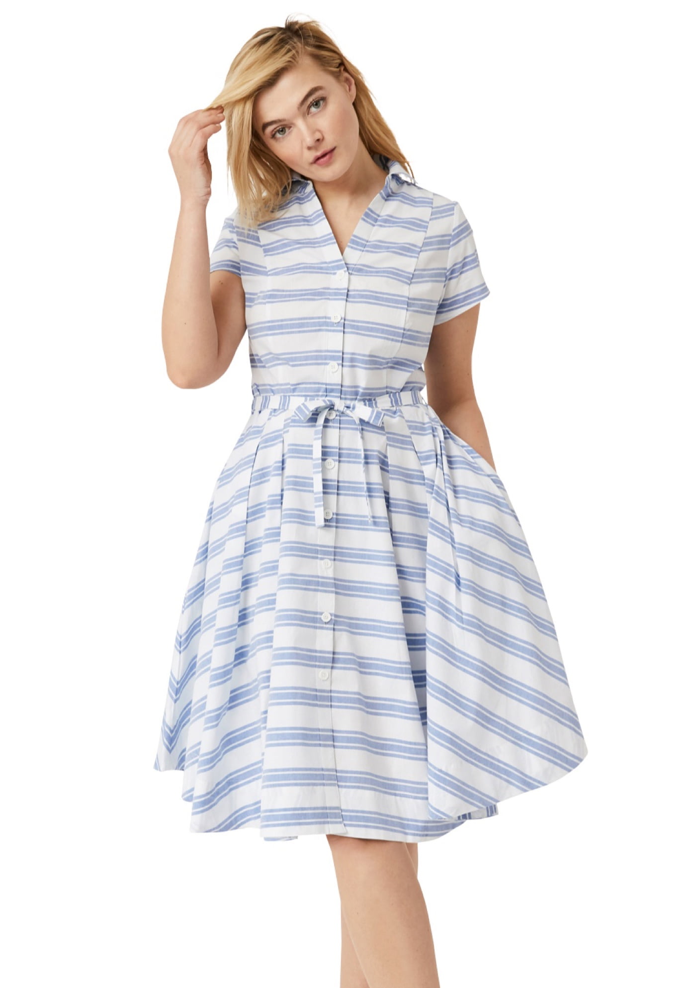ellos Women's Plus Size Sandy Shirtwaist Dress - 2X, White French Blue ...