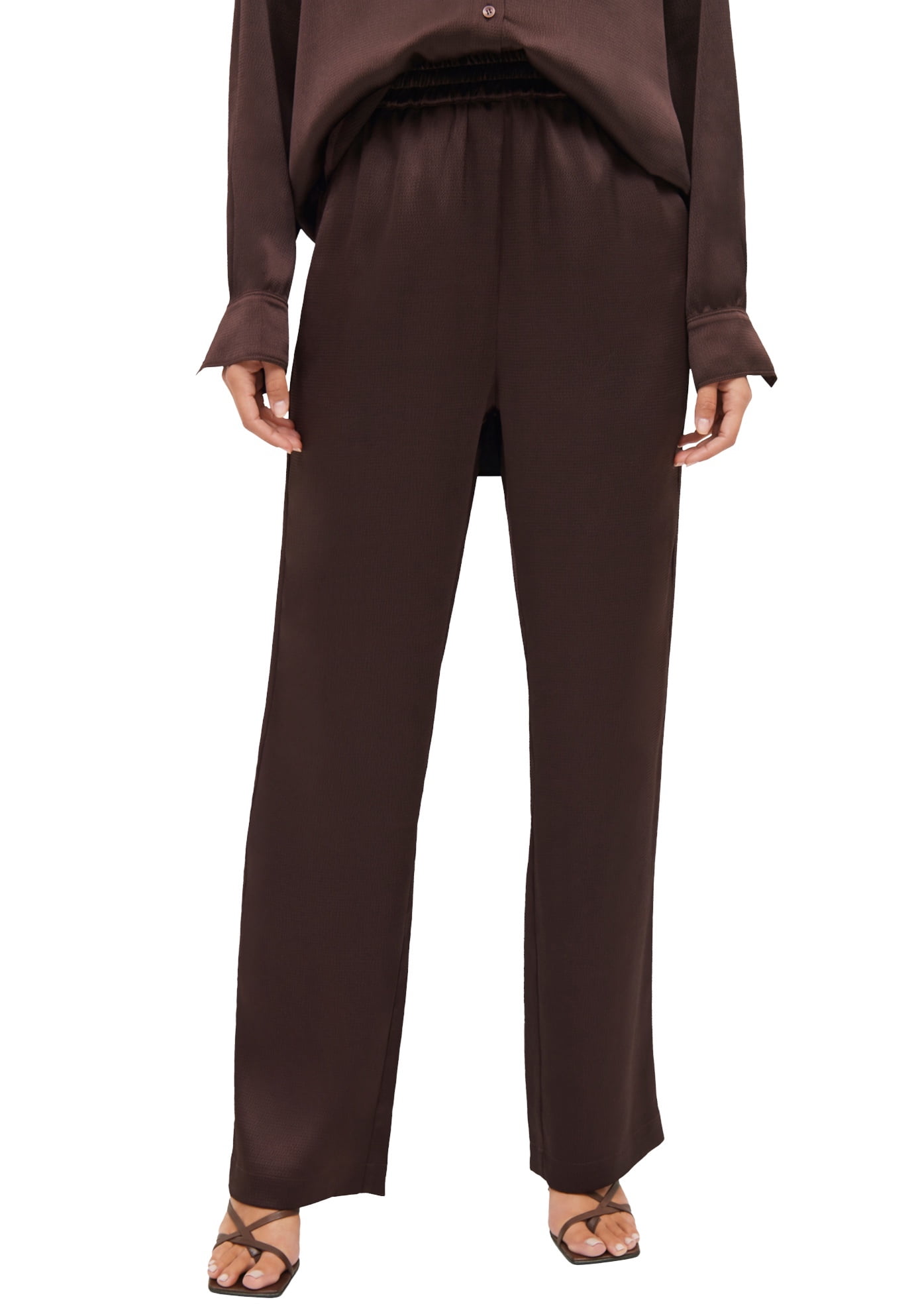 ellos Women's Plus Size Satin Wide Leg Pull-On Pant - 26/28, Warm Brown ...