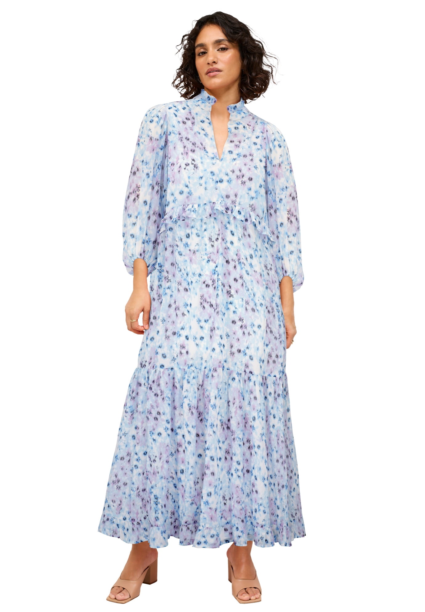 ellos Women's Plus Size Sheer Maxi Dress With Ruffled Trim - Walmart.com