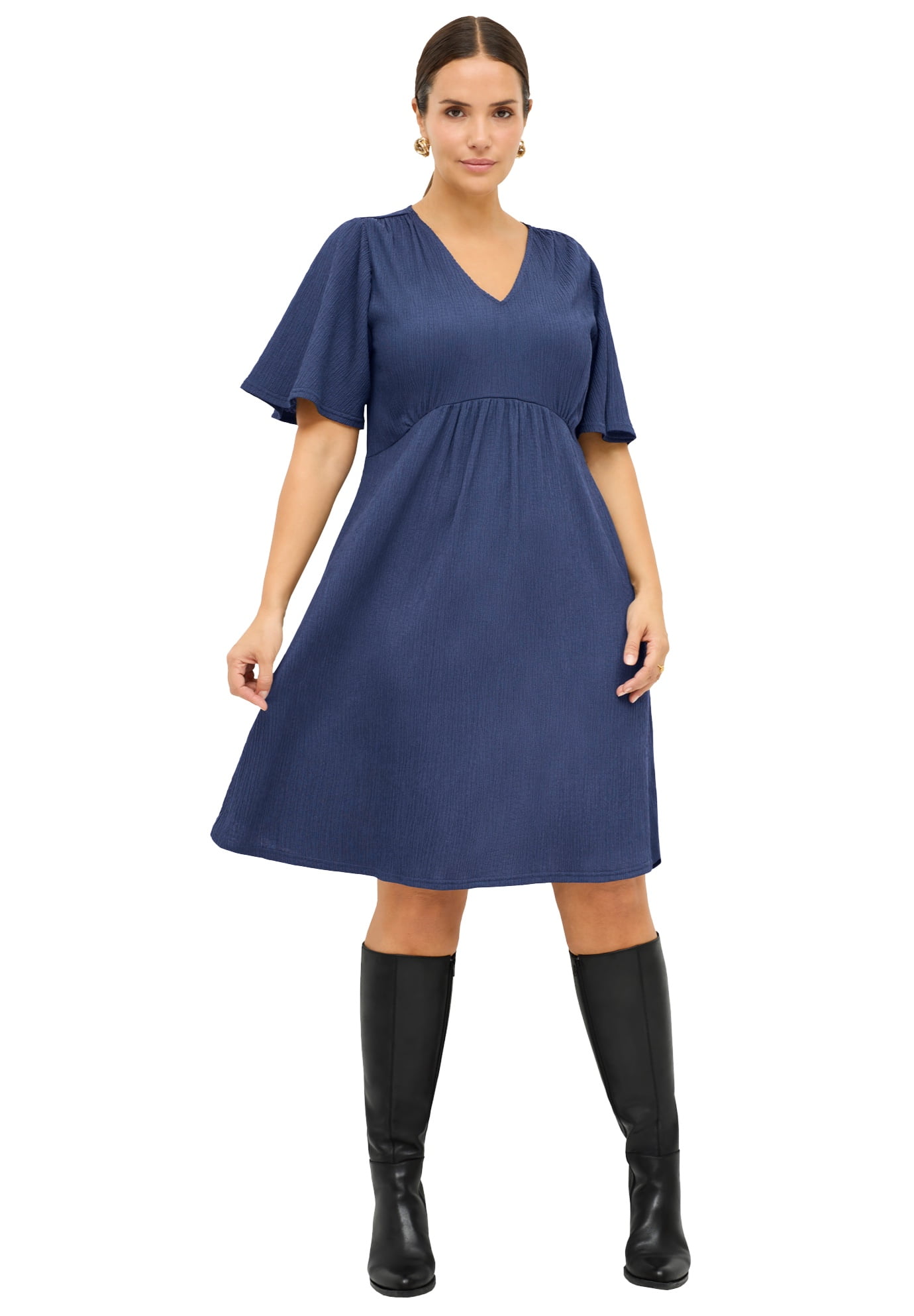 ellos Women's Plus Size Textured Knit Empire Dress - Walmart.com