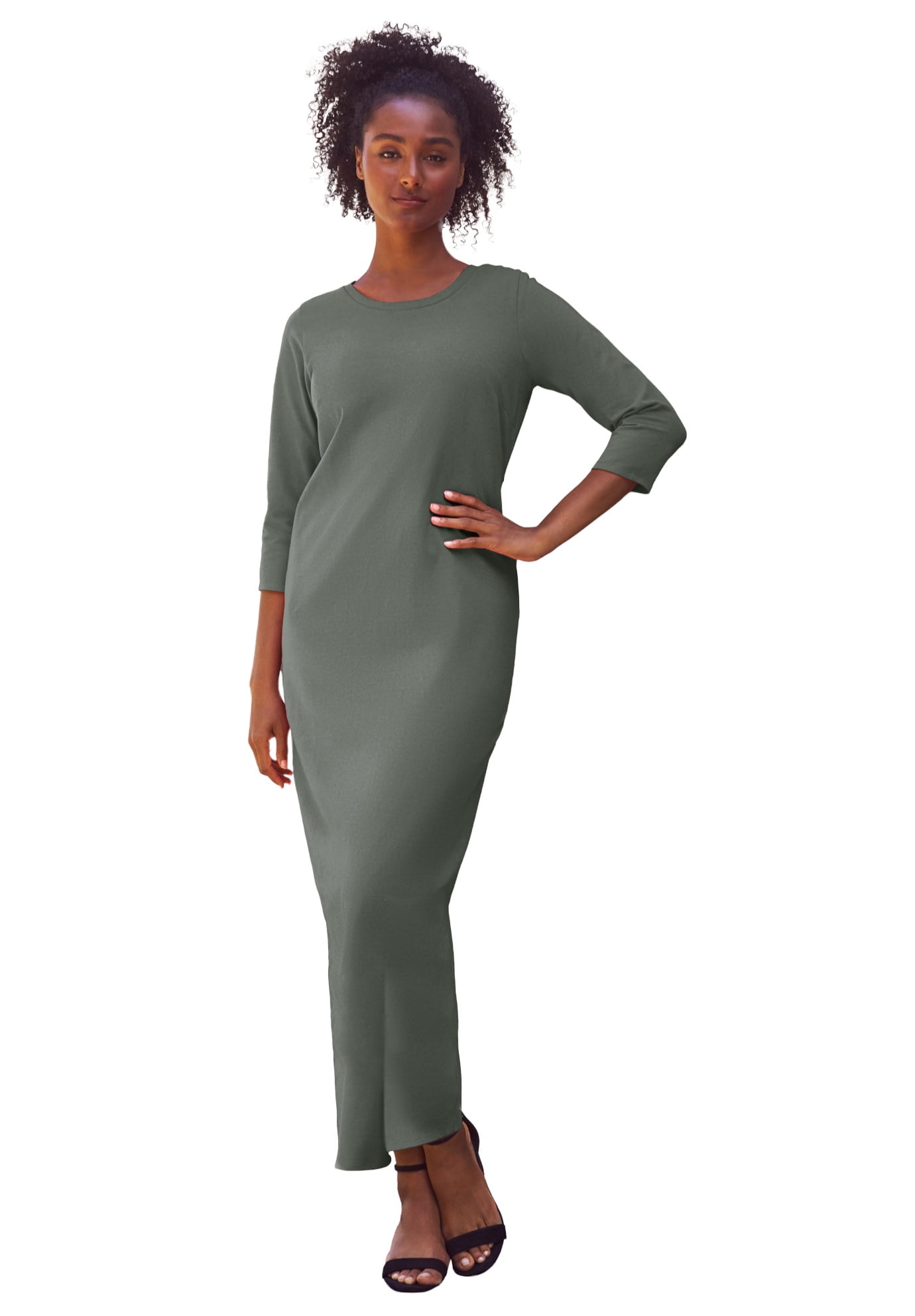 ellos Women's Plus Size Three-Quarter Sleeve Knit Maxi Dress - Walmart.com