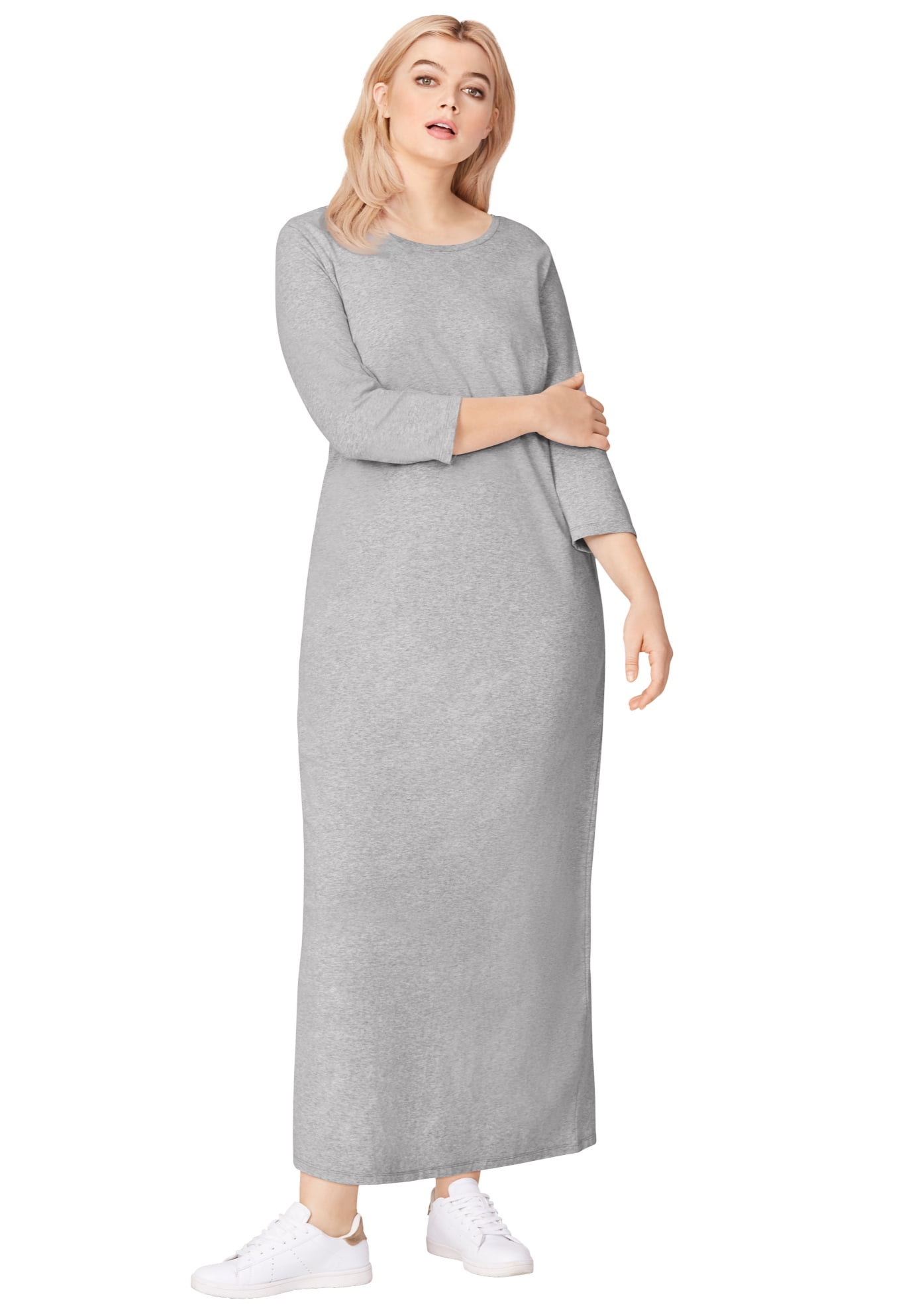 ellos Women's Plus Size Three-Quarter Sleeve Knit Maxi Dress - Walmart.com