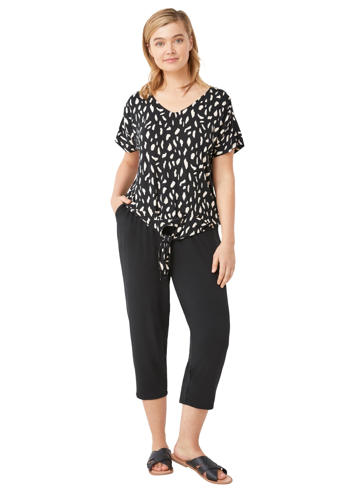 ellos Women's Plus Size Tie-Front Capri - 34/36, Black - Walmart.com