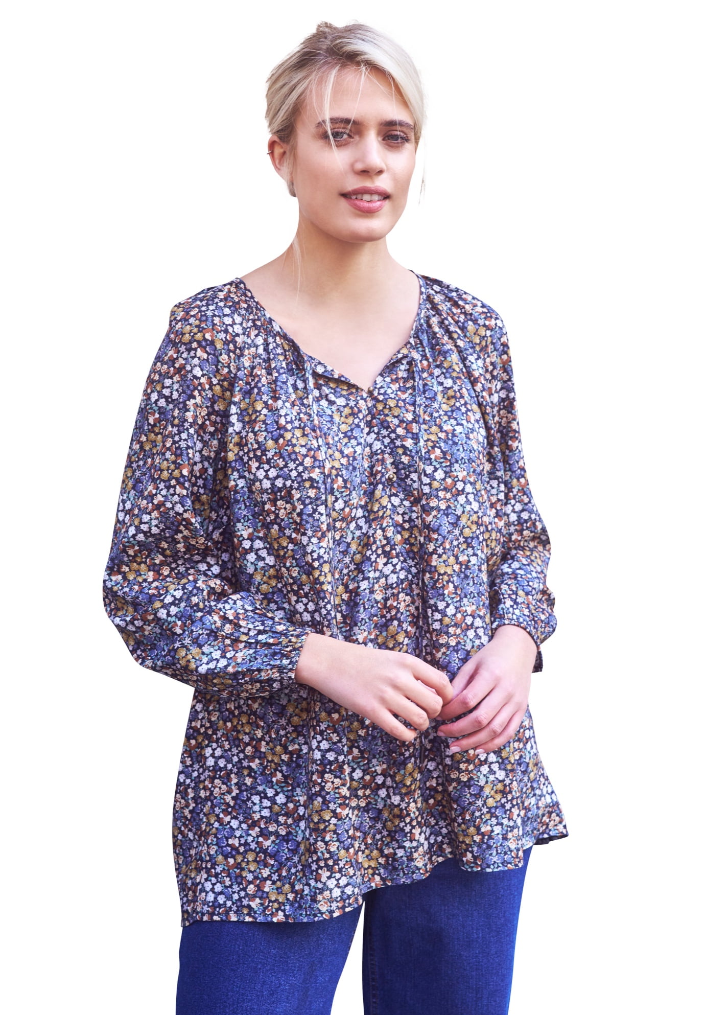 ellos Women's Plus Size Tie Neck Peasant Tunic - Walmart.com