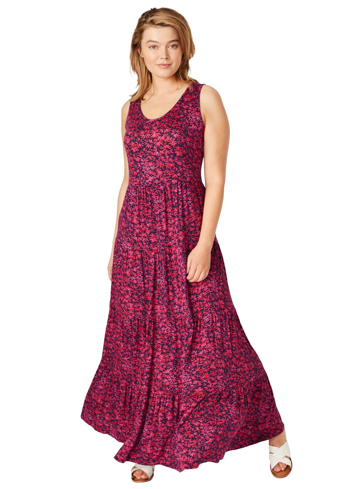 ellos Women's Plus Size Tiered Maxi Dress - 18/20, Periwinkle Raspberry ...