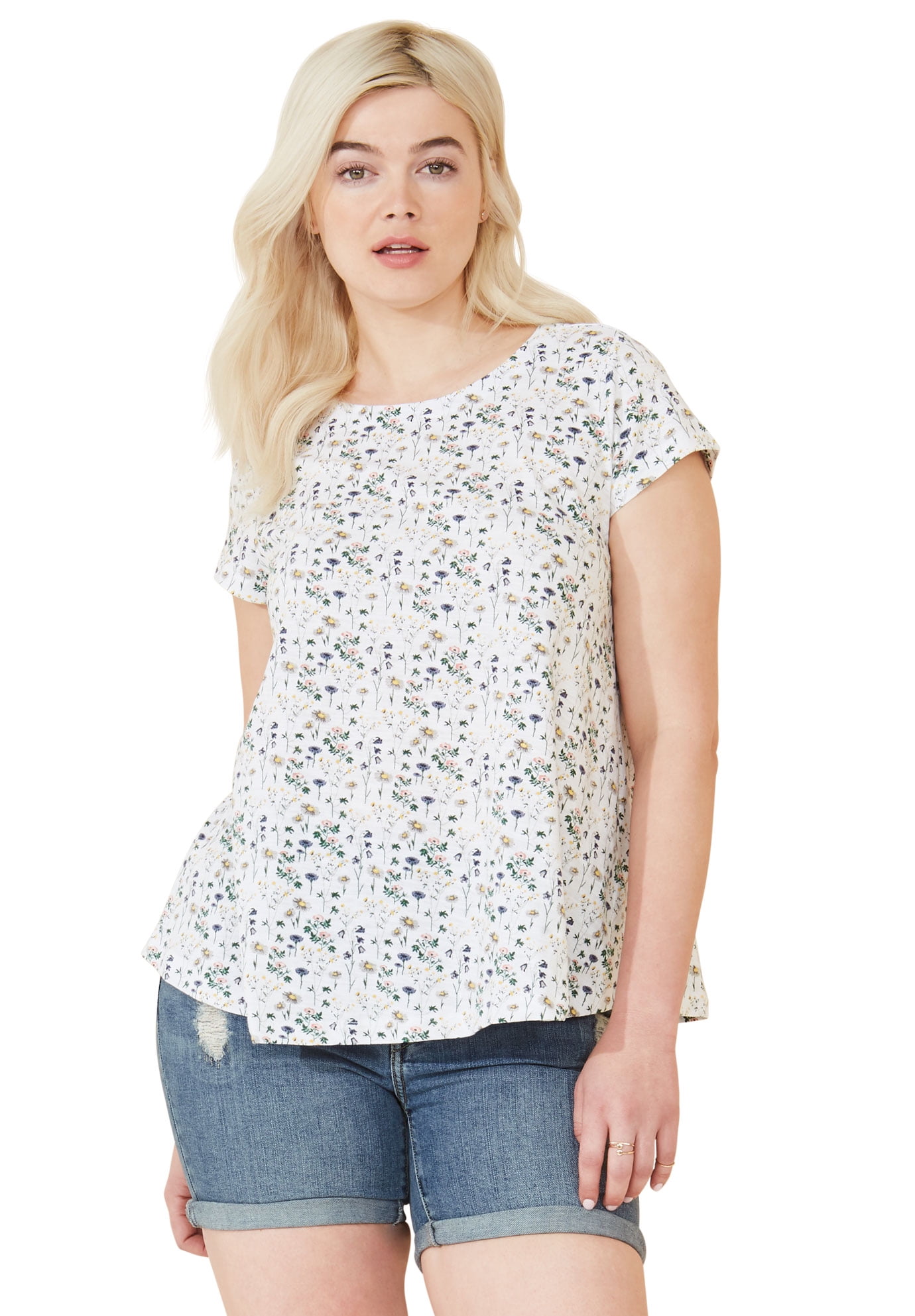 ellos Women's Plus Size Trapeze Knit Tee - 14/16, Floral Print ...