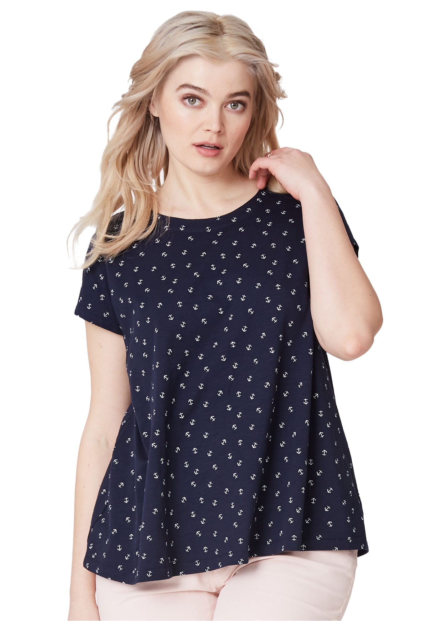 ellos Women's Plus Size Trapeze Knit Tee - 14/16, Navy Anchor - Walmart.com