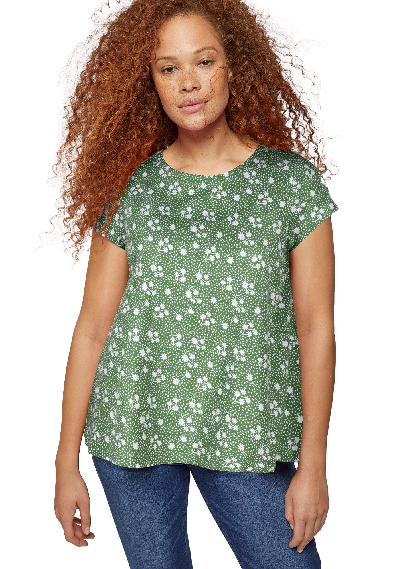 ellos Women's Plus Size Trapeze Knit Tee - 26/28, Forest Jade White ...