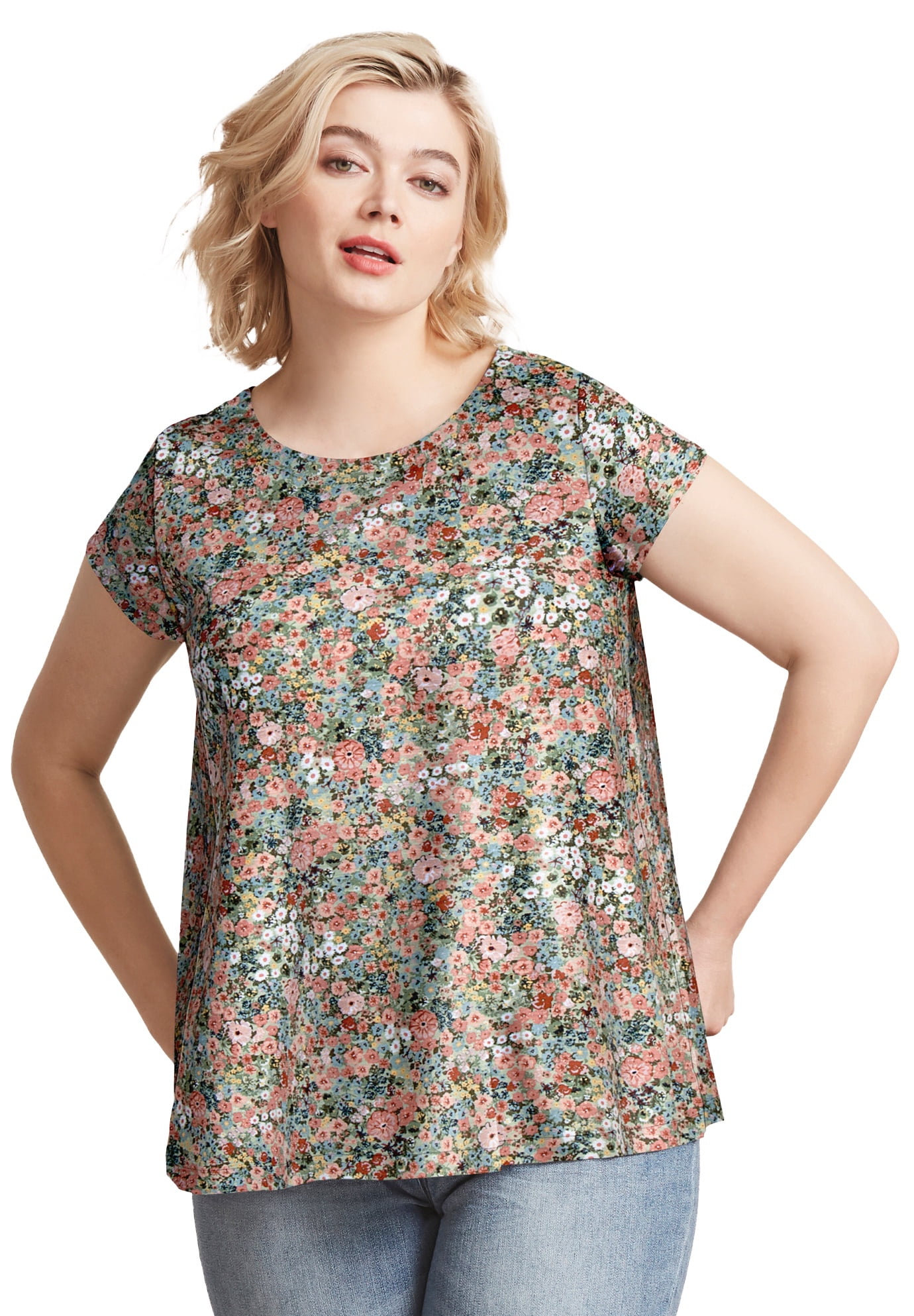 ellos Women's Plus Size Trapeze Knit Tee - 34/36, Grey Spruce Ditsy ...