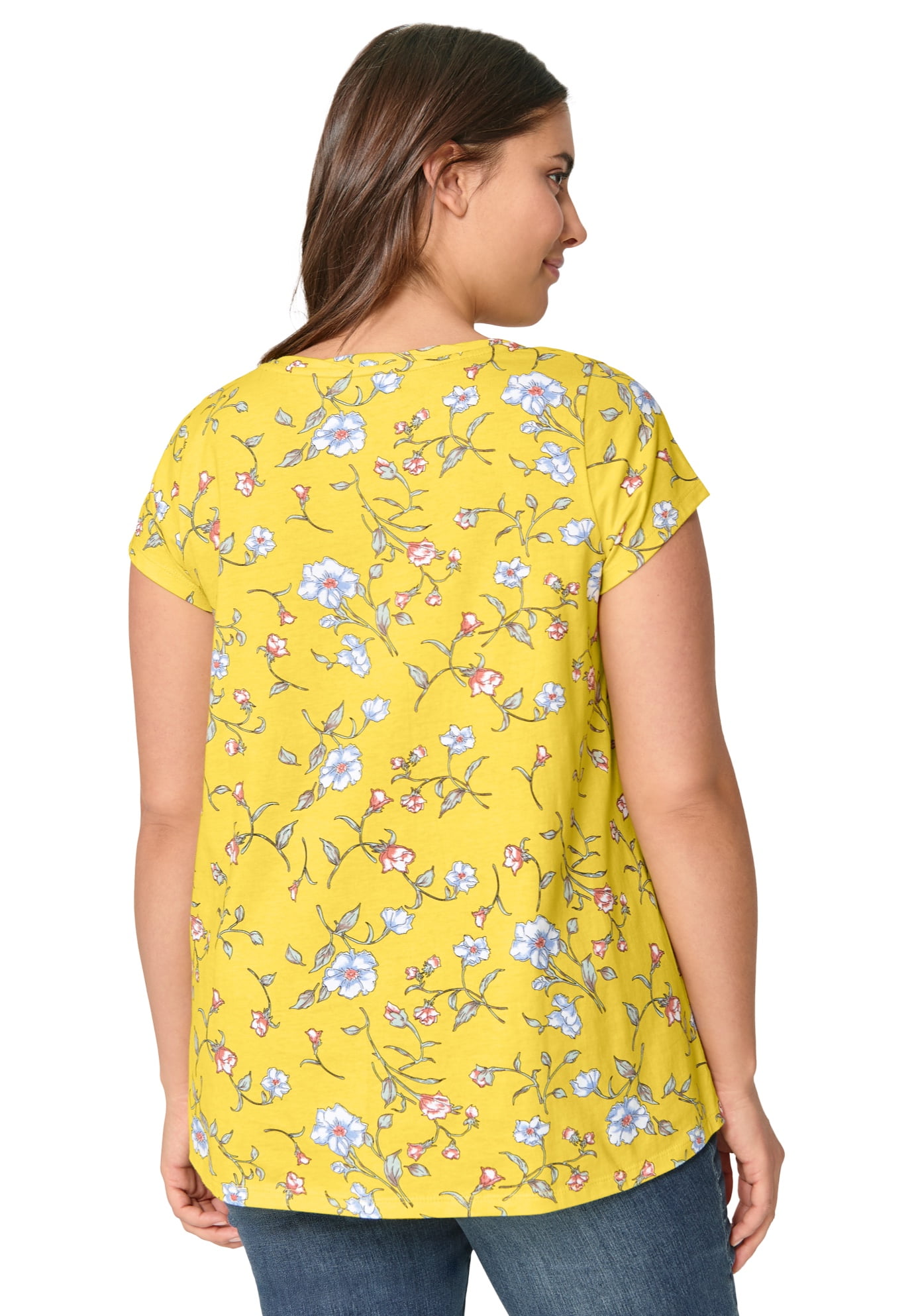 ellos Women's Plus Size Twisted V-Neck Tee - 4X, Primrose Yellow Floral ...