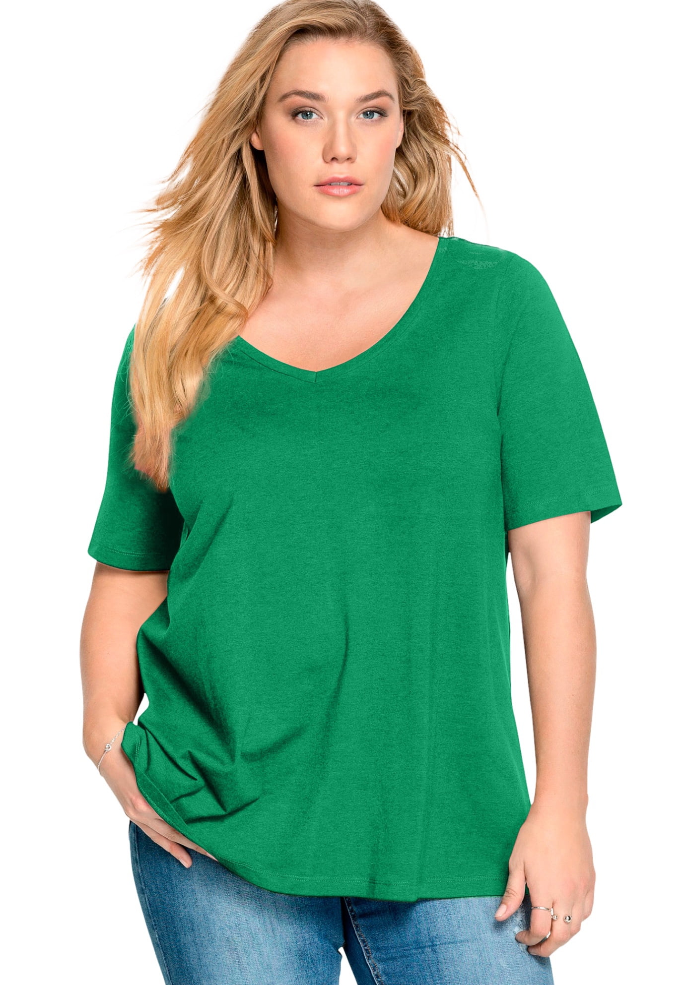 ellos Women's Plus Size V-Neck A-Line Tunic - 30/32, Kelly Green ...