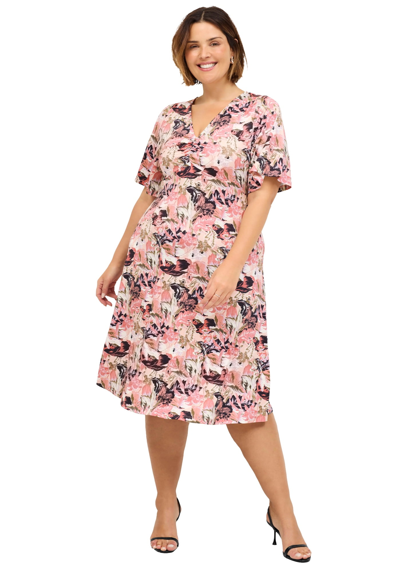 ellos Women's Plus Size V-Neck Fit And Flare Dress - Walmart.com