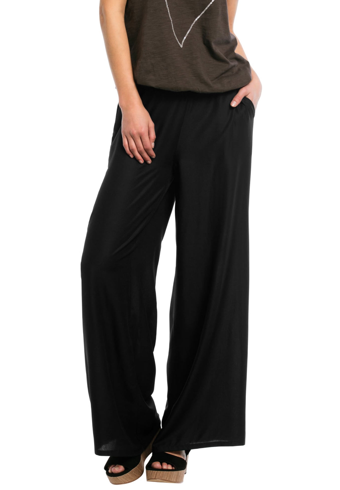 Ellos Womens Plus Size Wide Leg Soft Pants With Back Elastic