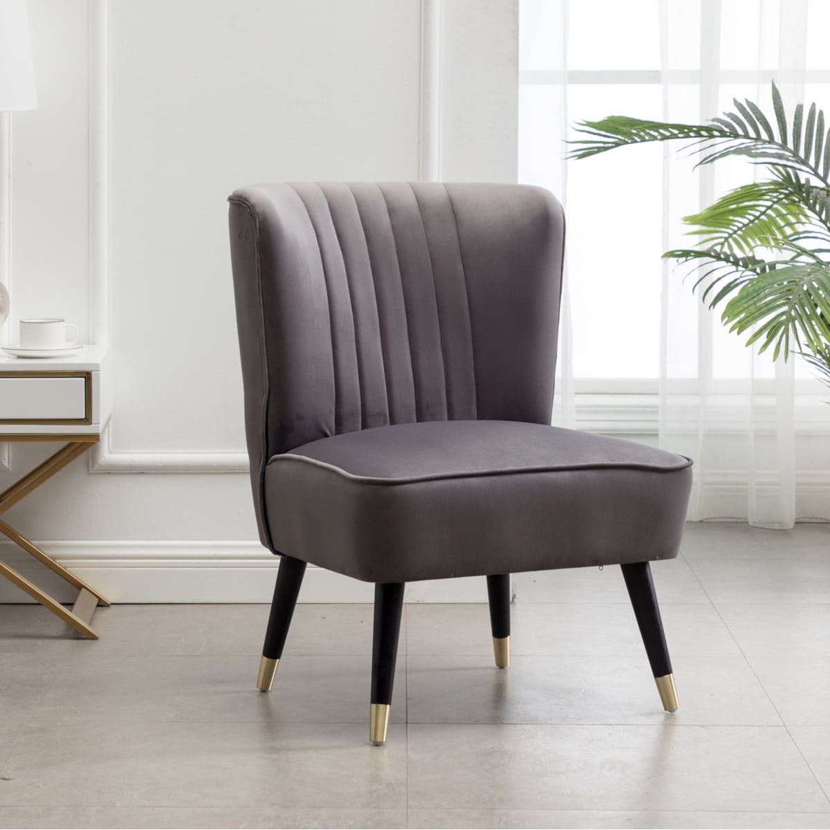 elon gray contemporary velvet upholstered accent chair for home decor ...