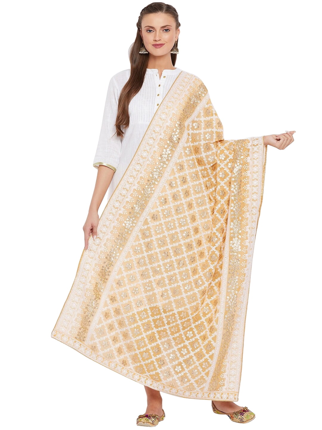 eloria Floral Beige Woman's Indian Ethnic Chunni, Dupatta, Stole, Scarf ...
