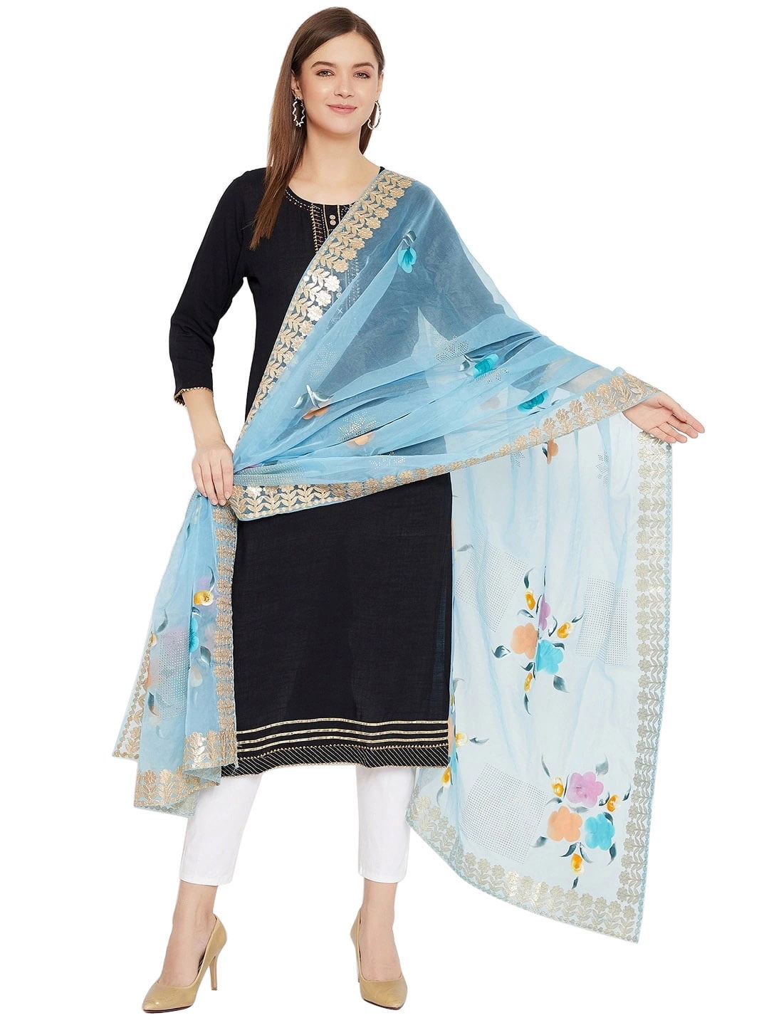 eloria Floral Blue Woman's Indian Ethnic Chunni, Dupatta, Stole, Scarf ...