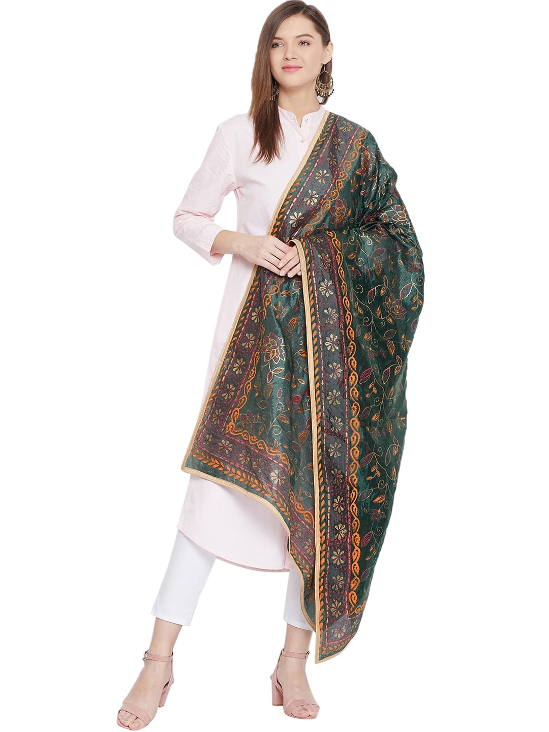 eloria Floral Bottle Green Woman's Indian Ethnic Chunni, Dupatta, Stole ...