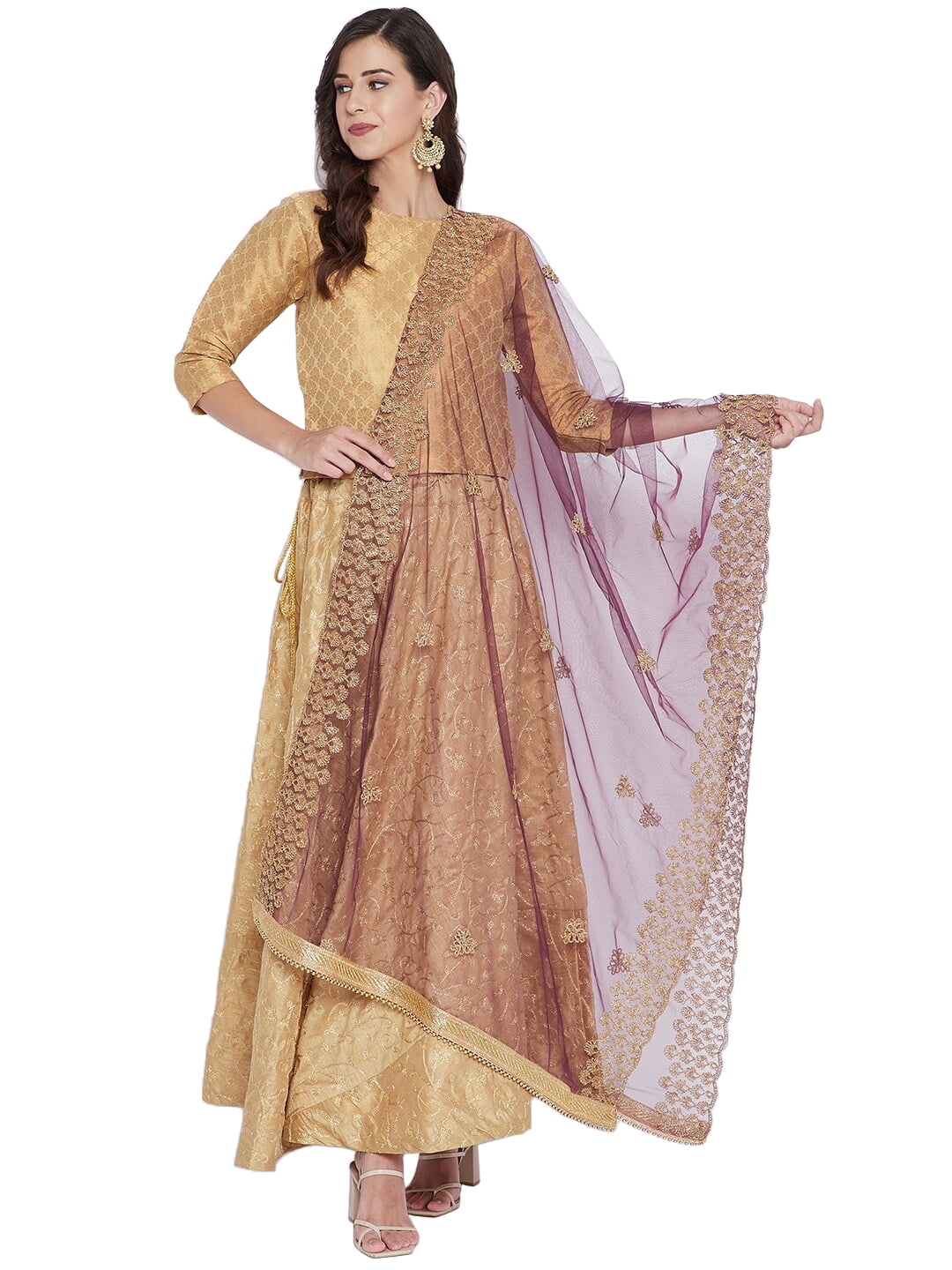 eloria Floral Brown Woman's Indian Ethnic Chunni, Dupatta, Stole, Scarf ...