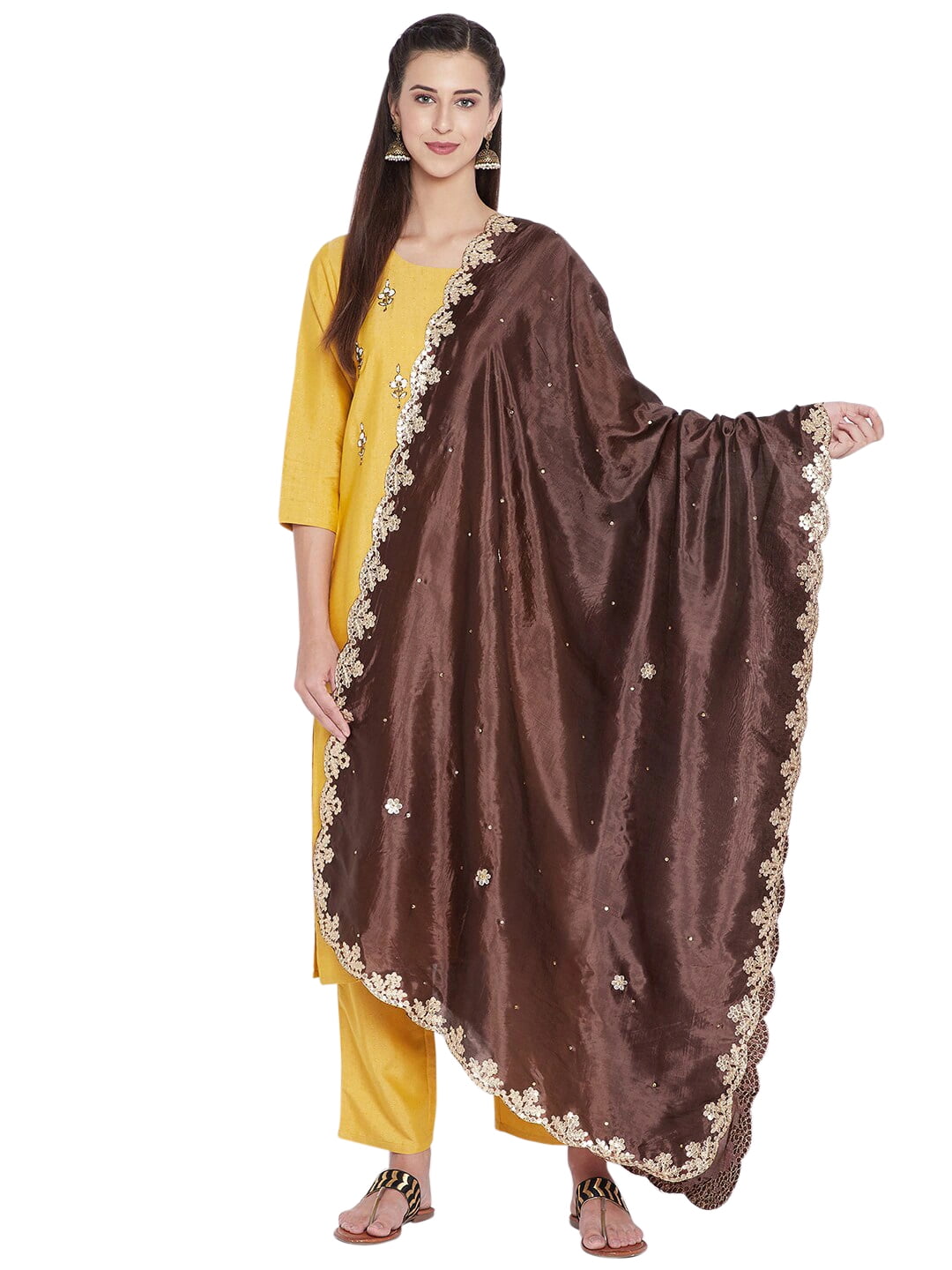 eloria Floral Dark Brown Woman's Indian Ethnic Chunni, Dupatta, Stole ...