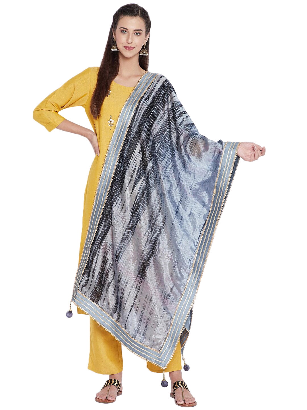 eloria Floral Gray Woman's Indian Ethnic Chunni, Dupatta, Stole, Scarf ...
