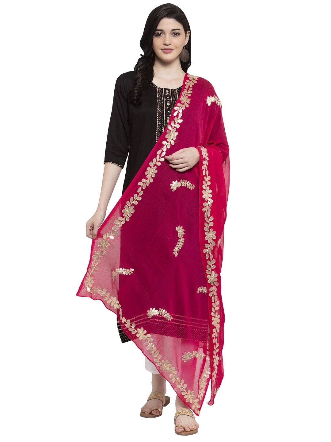 eloria Floral Maroon Woman's Indian Ethnic Chunni, Dupatta, Stole ...