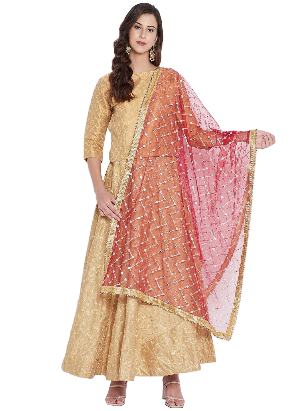 eloria Floral Maroon Woman's Indian Ethnic Chunni, Dupatta, Stole ...