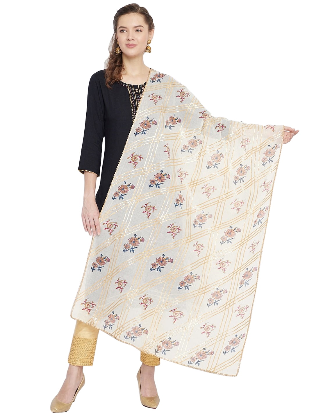 eloria Floral Off White Woman's Indian Ethnic Chunni, Dupatta, Stole ...
