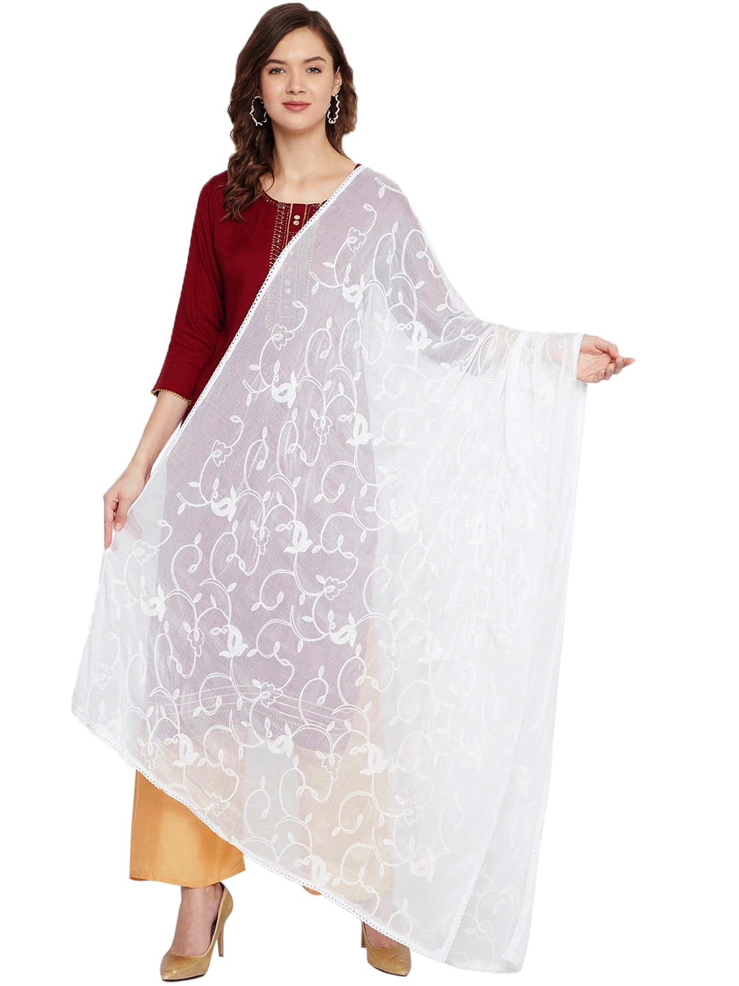 eloria Floral Off White Woman's Indian Ethnic Chunni, Dupatta, Stole ...