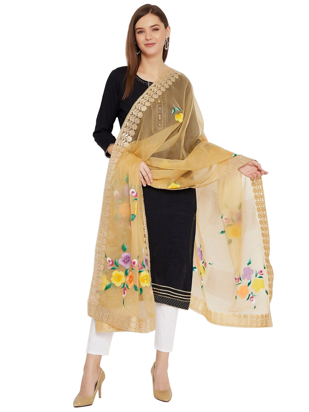 eloria Floral Orange Woman's Indian Ethnic Chunni, Dupatta, Stole ...