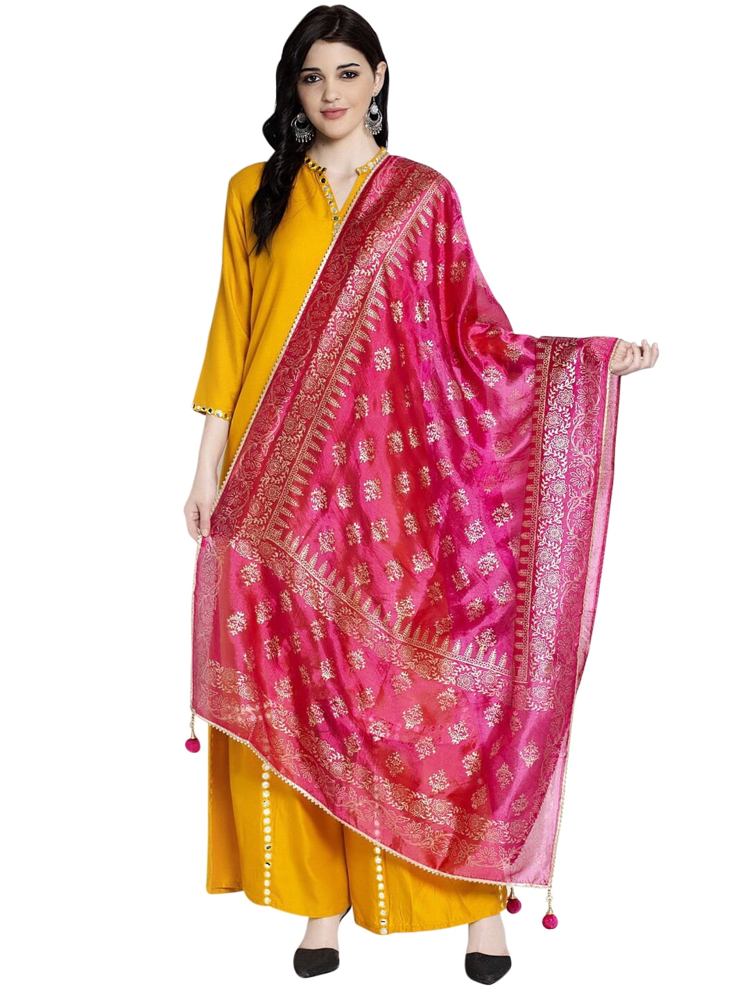 eloria Floral Pink Woman's Indian Ethnic Chunni, Dupatta, Stole, Scarf ...