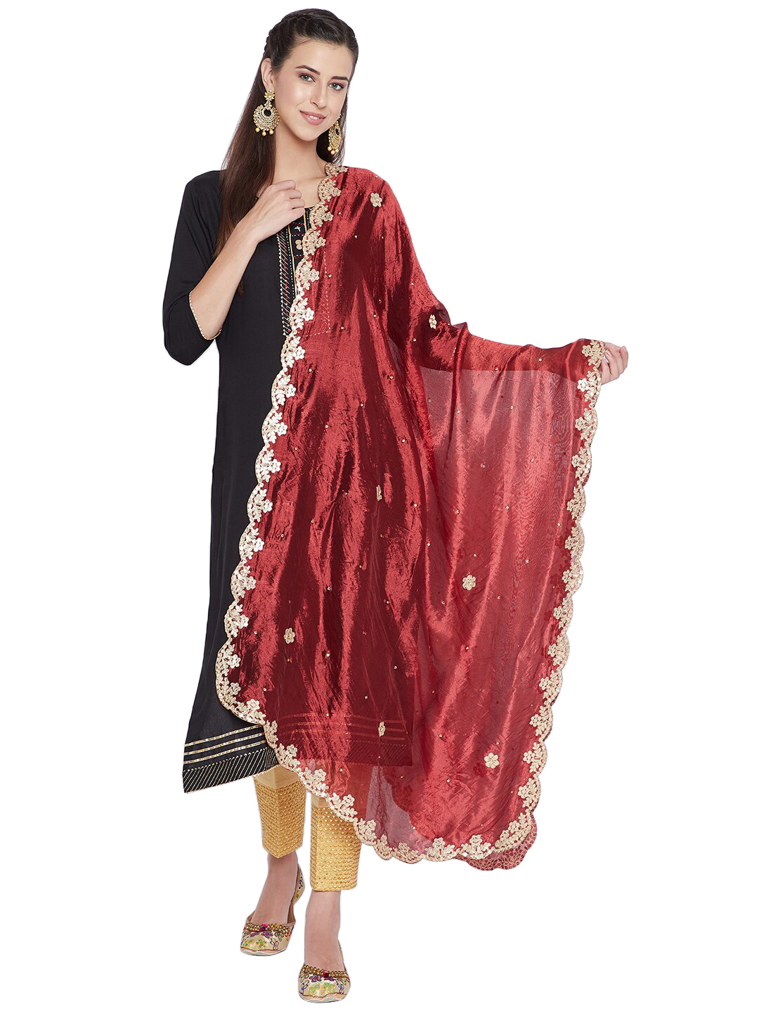 eloria Floral Red Woman's Indian Ethnic Chunni, Dupatta, Stole, Scarf ...