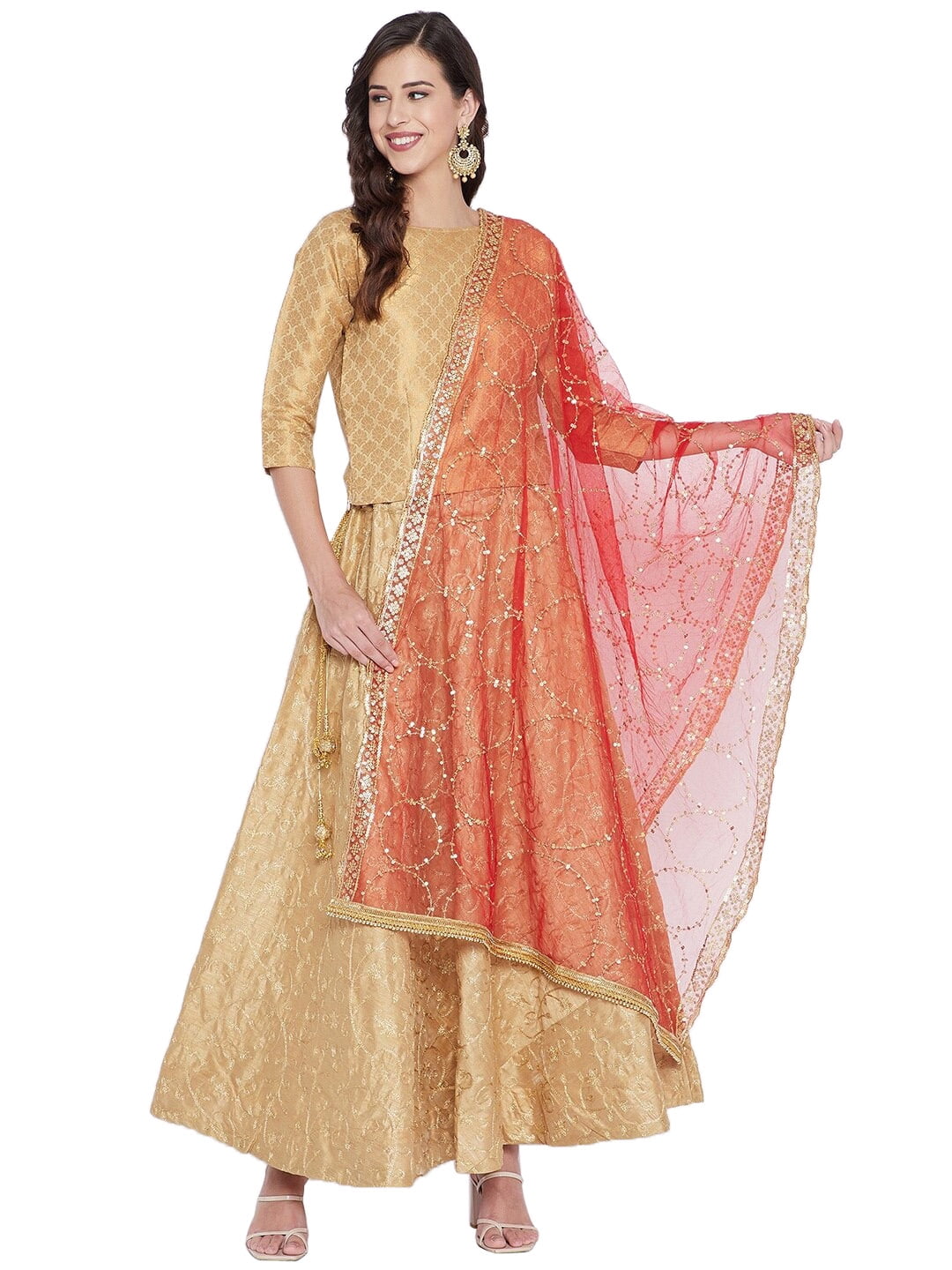 eloria Floral Red Woman's Indian Ethnic Chunni, Dupatta, Stole, Scarf ...