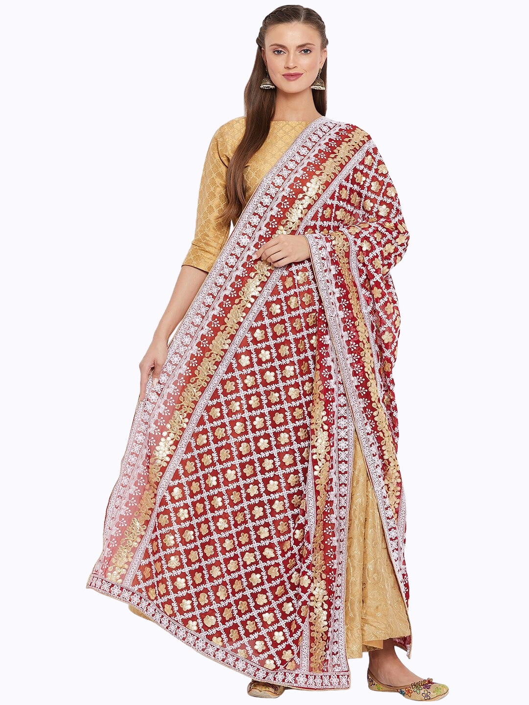 eloria Floral Red Woman's Indian Ethnic Chunni, Dupatta, Stole, Scarf ...