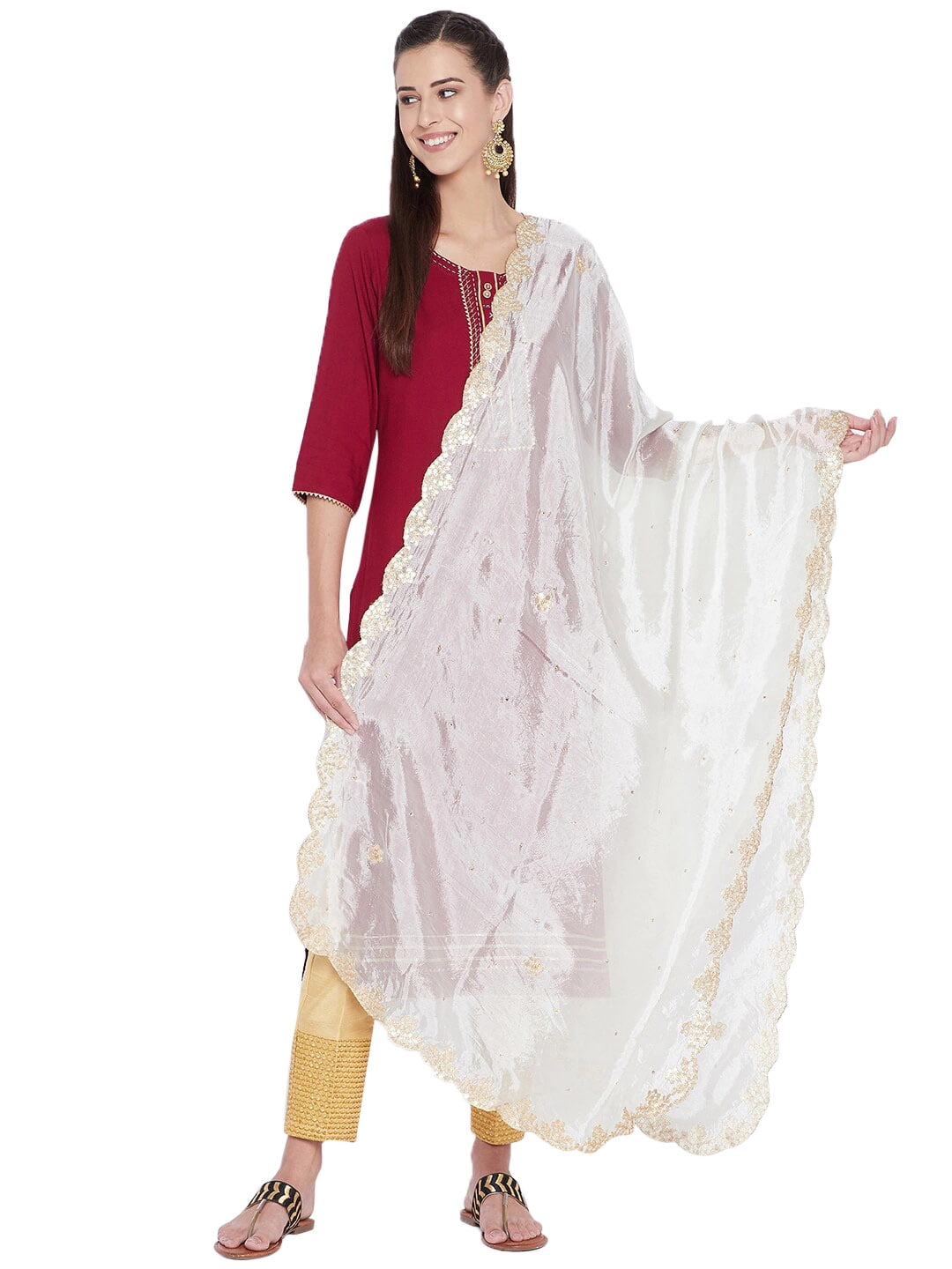 eloria Floral White Woman's Indian Ethnic Chunni, Dupatta, Stole, Scarf ...