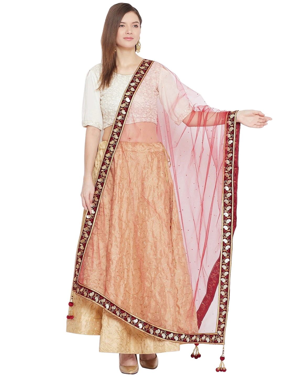 eloria Geomatric Red Woman's Indian Ethnic Chunni, Dupatta, Stole ...