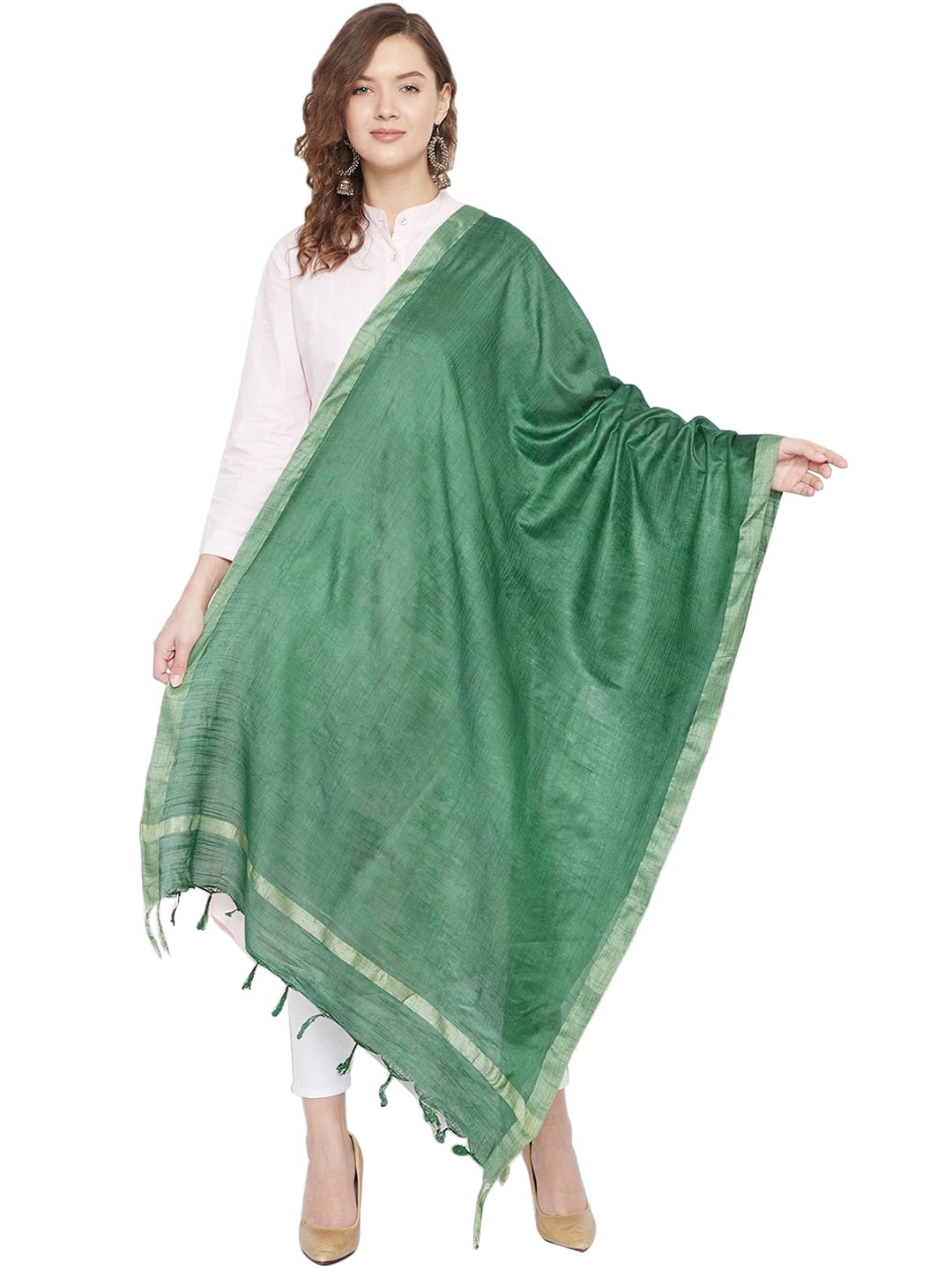 eloria Plain Dark Green Woman's Indian Ethnic Chunni, Dupatta, Stole ...