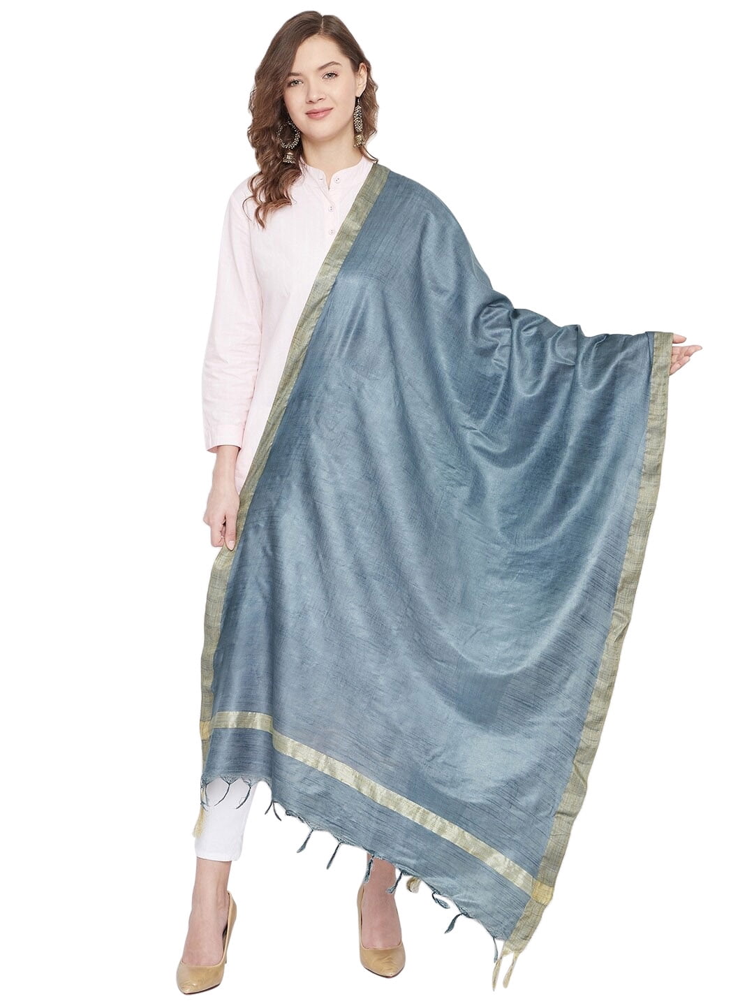 eloria Plain Gray Woman's Indian Ethnic Chunni, Dupatta, Stole, Scarf ...